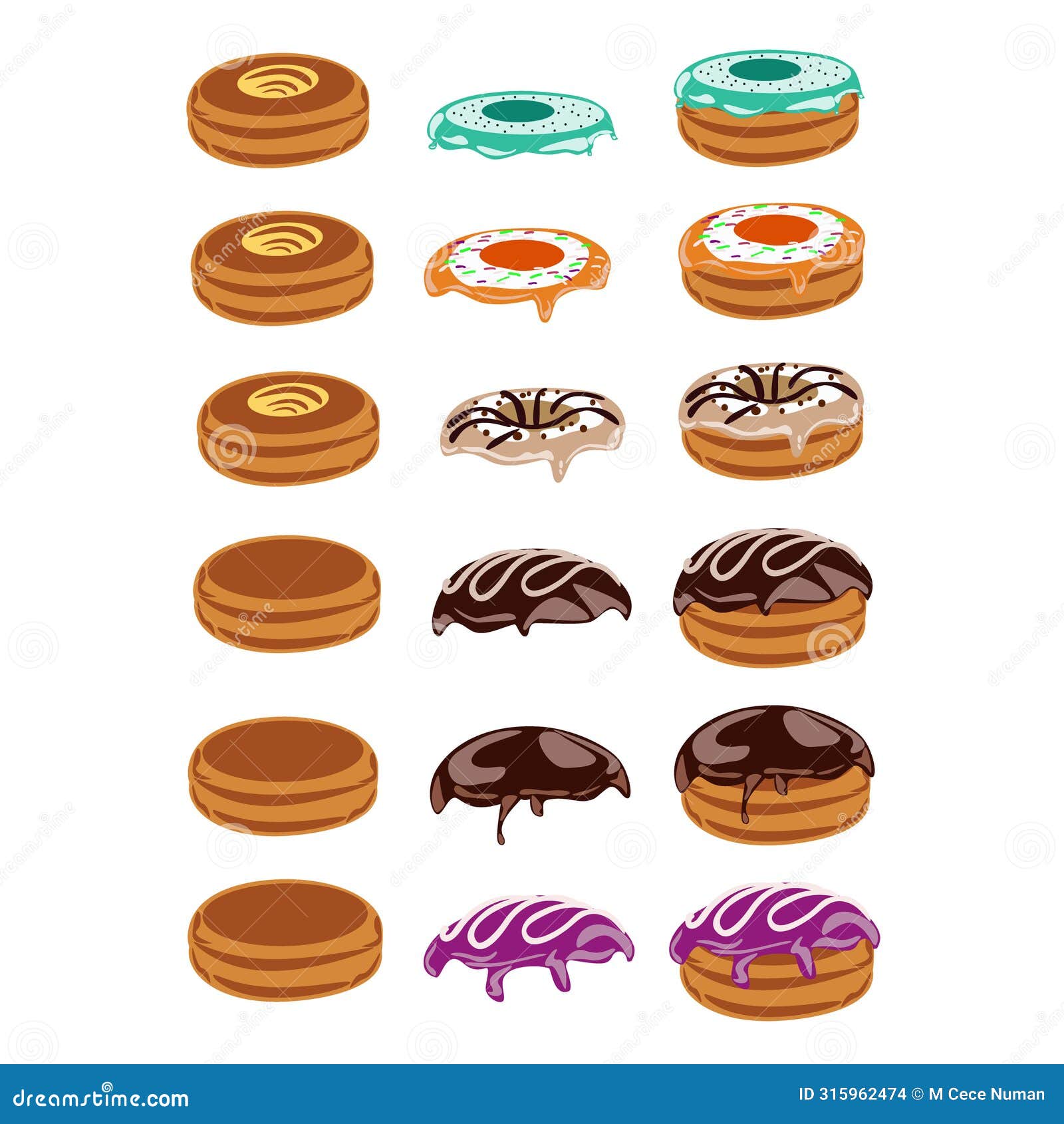 Set of Donuts with Different Fillings Stock Vector - Illustration of ...