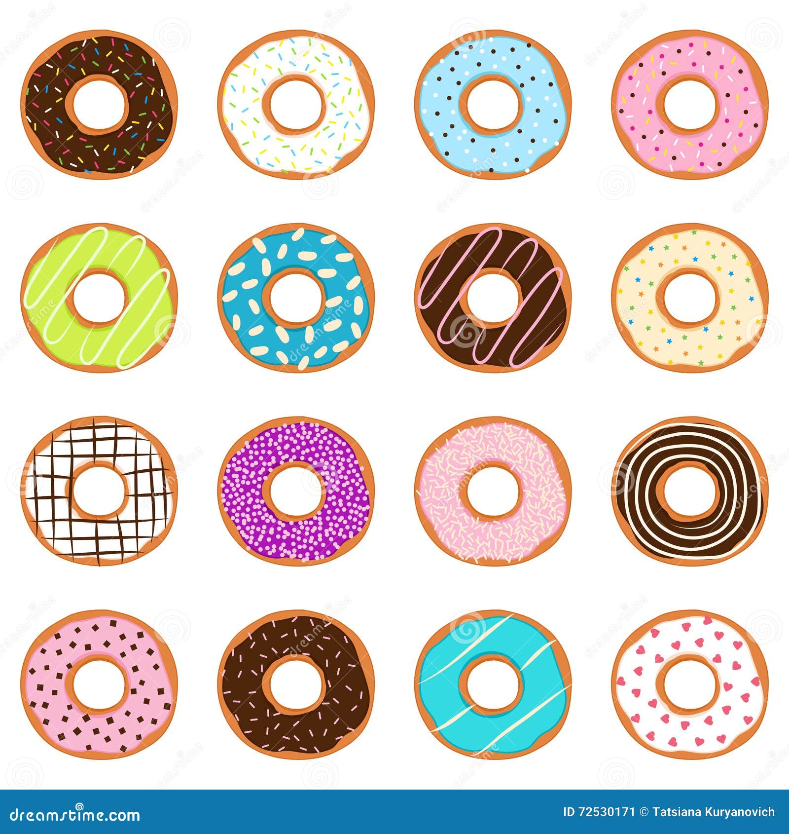 Set of Donuts, Illustration Stock Vector - Illustration of decoration ...