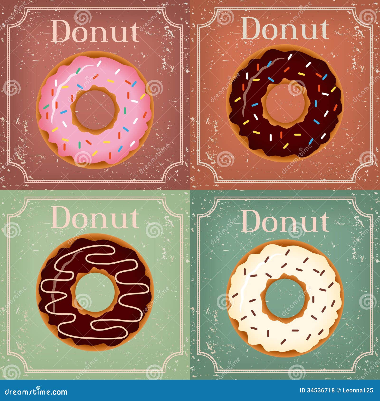 Set of Donuts on Vintage Background - Illustration Stock Illustration ...