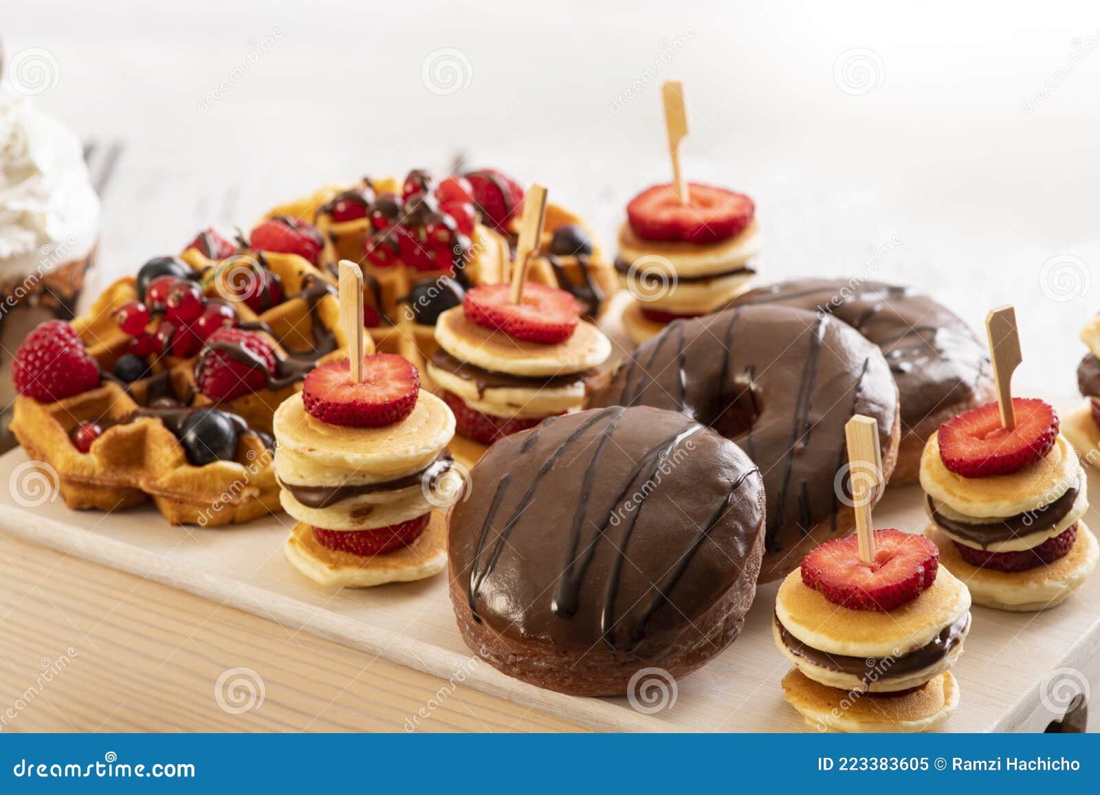 Set of Donuts, Waffle Crepes Rolls with Strawberry Stock Image - Image ...