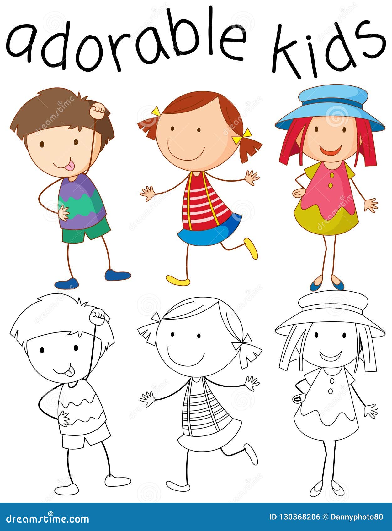Set of Doodle Adorable Kids Stock Vector - Illustration of cartoon ...