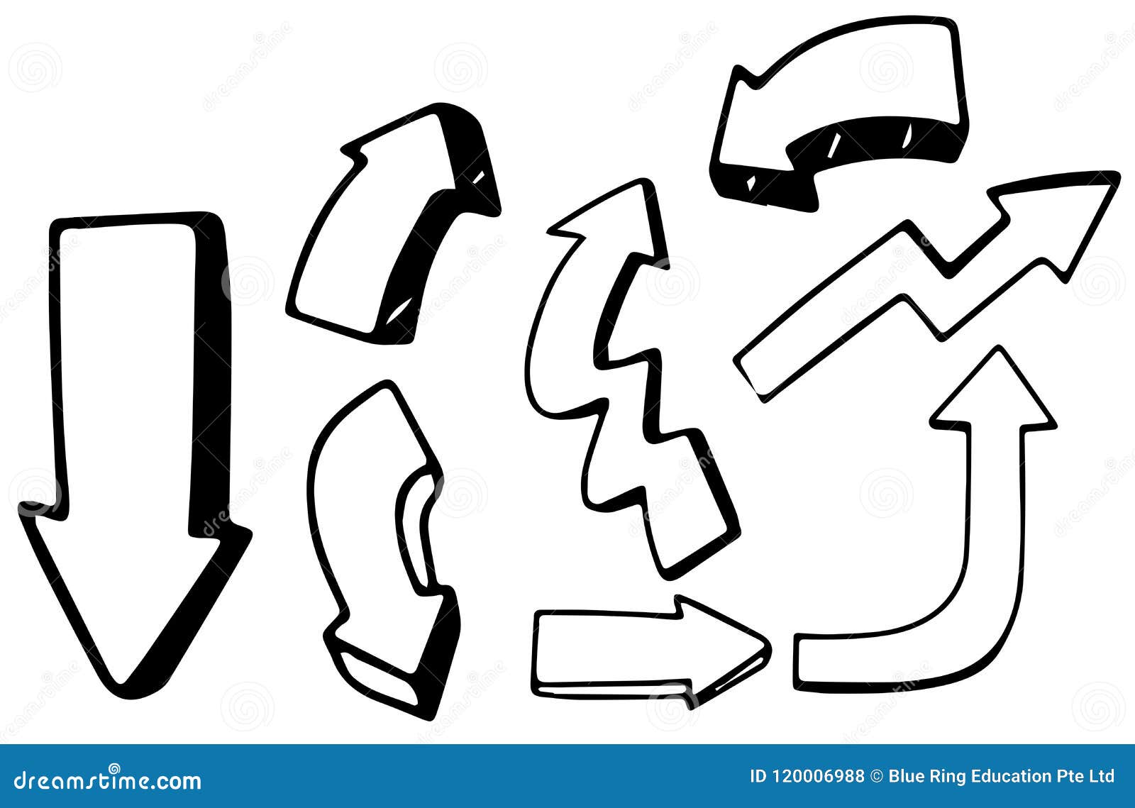 Doodle Arrows Different Shapes. Vector Illustrations Of Cartoon Style ...