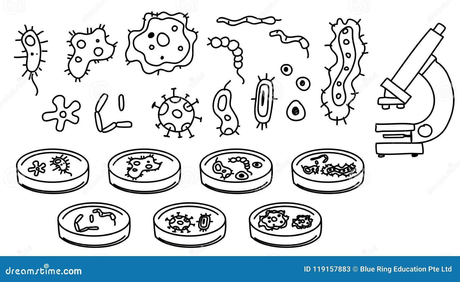 A Set of Doodle Bacteria stock vector. Illustration of icon - 119157883
