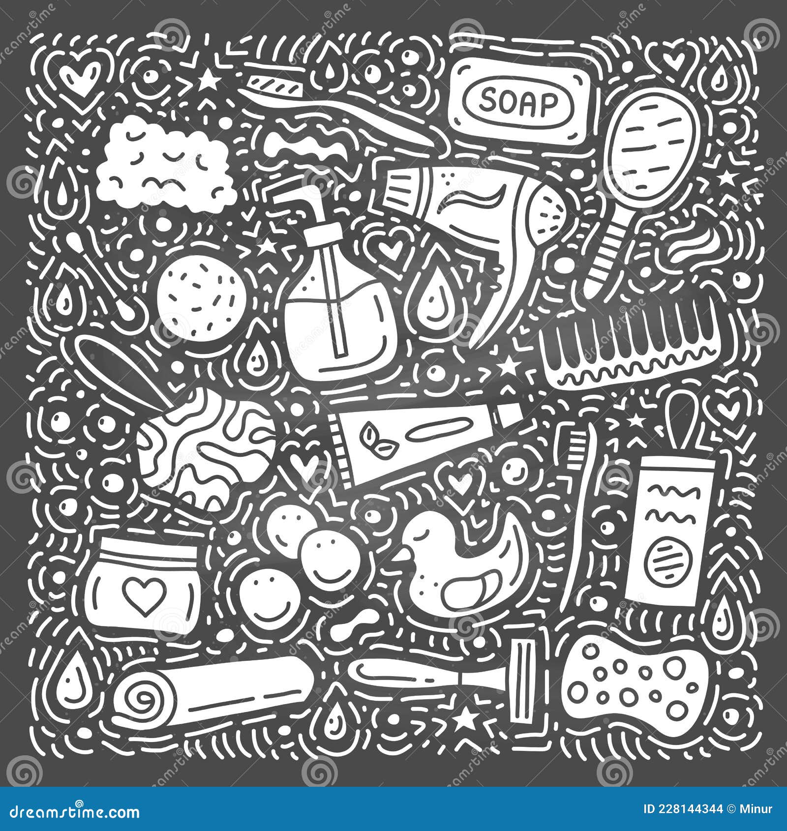 Set of Doodle Bathroom and Hygiene Icons. Stock Vector - Illustration ...