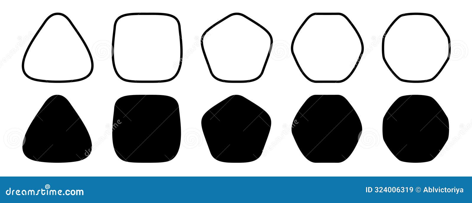 Set of Doodle Black Geometric Figures with Rounded Corners. Triangle ...