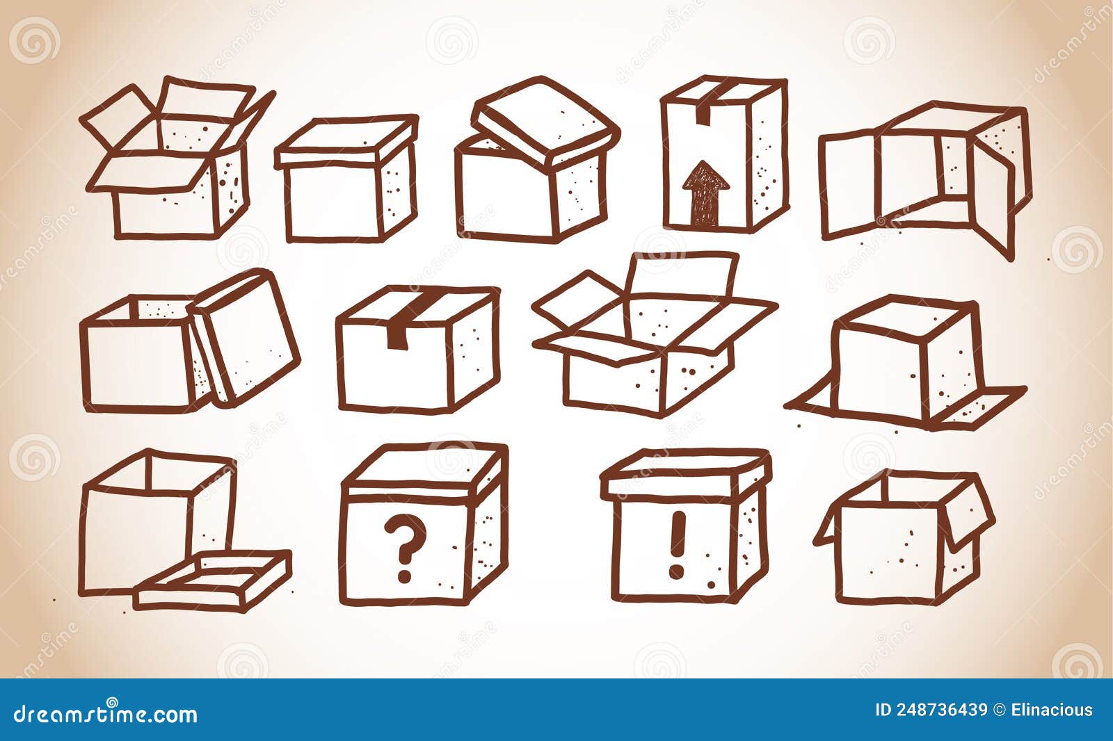 Set Of Doodle Cardboard Boxes On Green Chalkboard Background. Vector ...