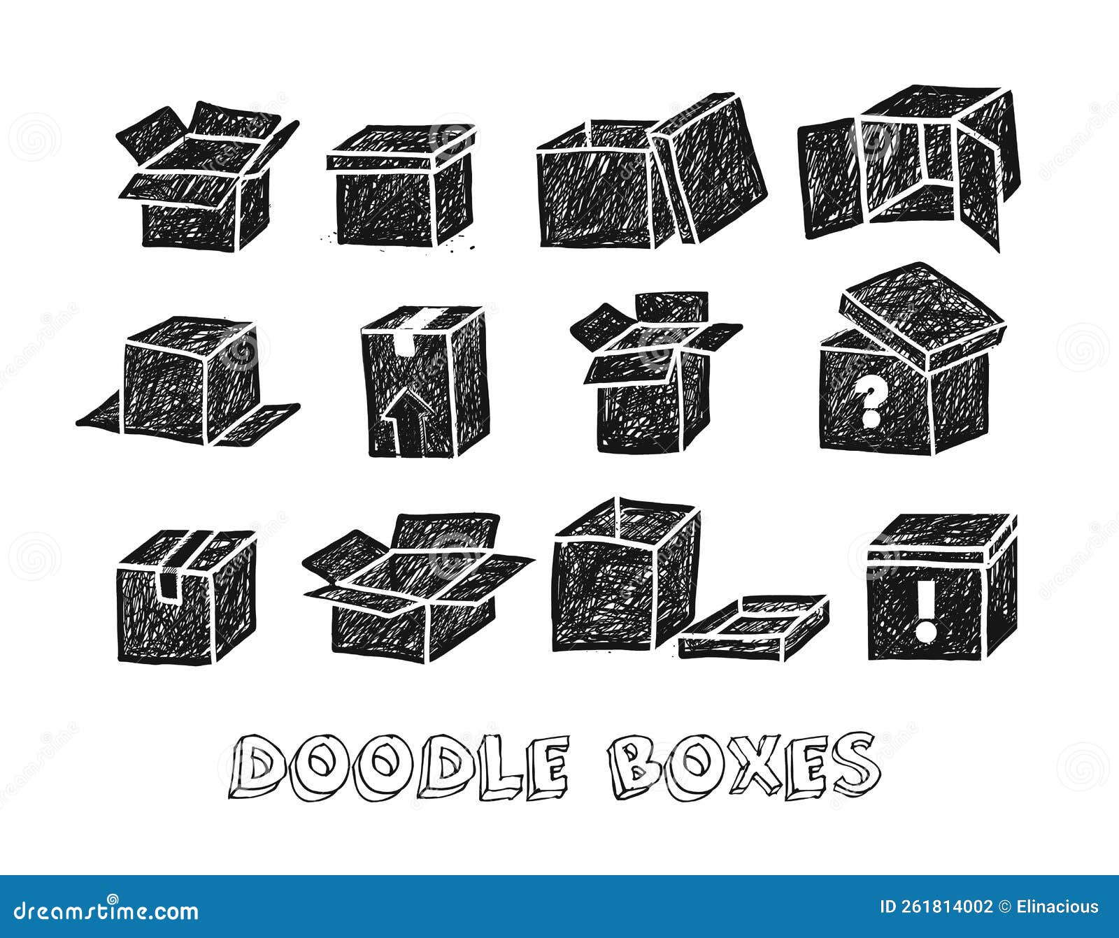 Set Of Doodle Cardboard Boxes On Green Chalkboard Background. Vector ...