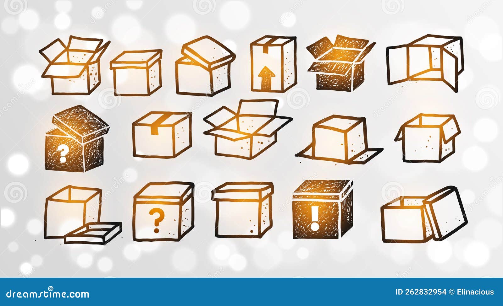 Set Of Doodle Cardboard Boxes On Green Chalkboard Background. Vector ...