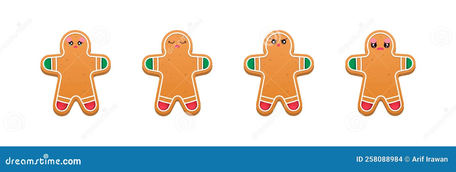 Set Doodle Cartoon Gingerbread Cookie Stock Vector - Illustration of ...