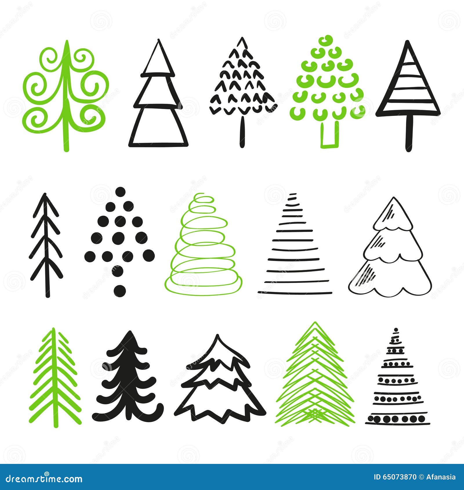 Set of Doodle Christmas Trees Stock Vector - Illustration of tree, xmas ...