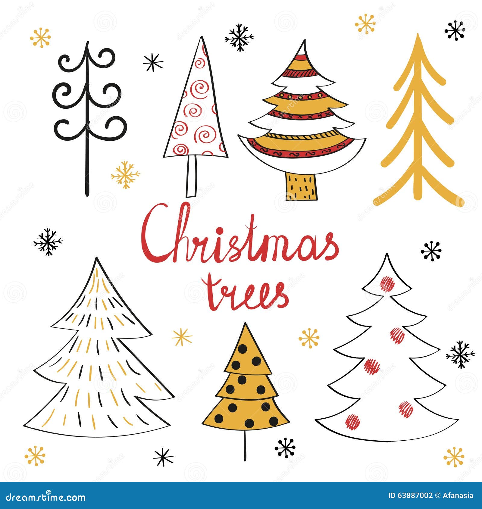 Set of Doodle Christmas Trees. Stock Vector - Illustration of signs ...