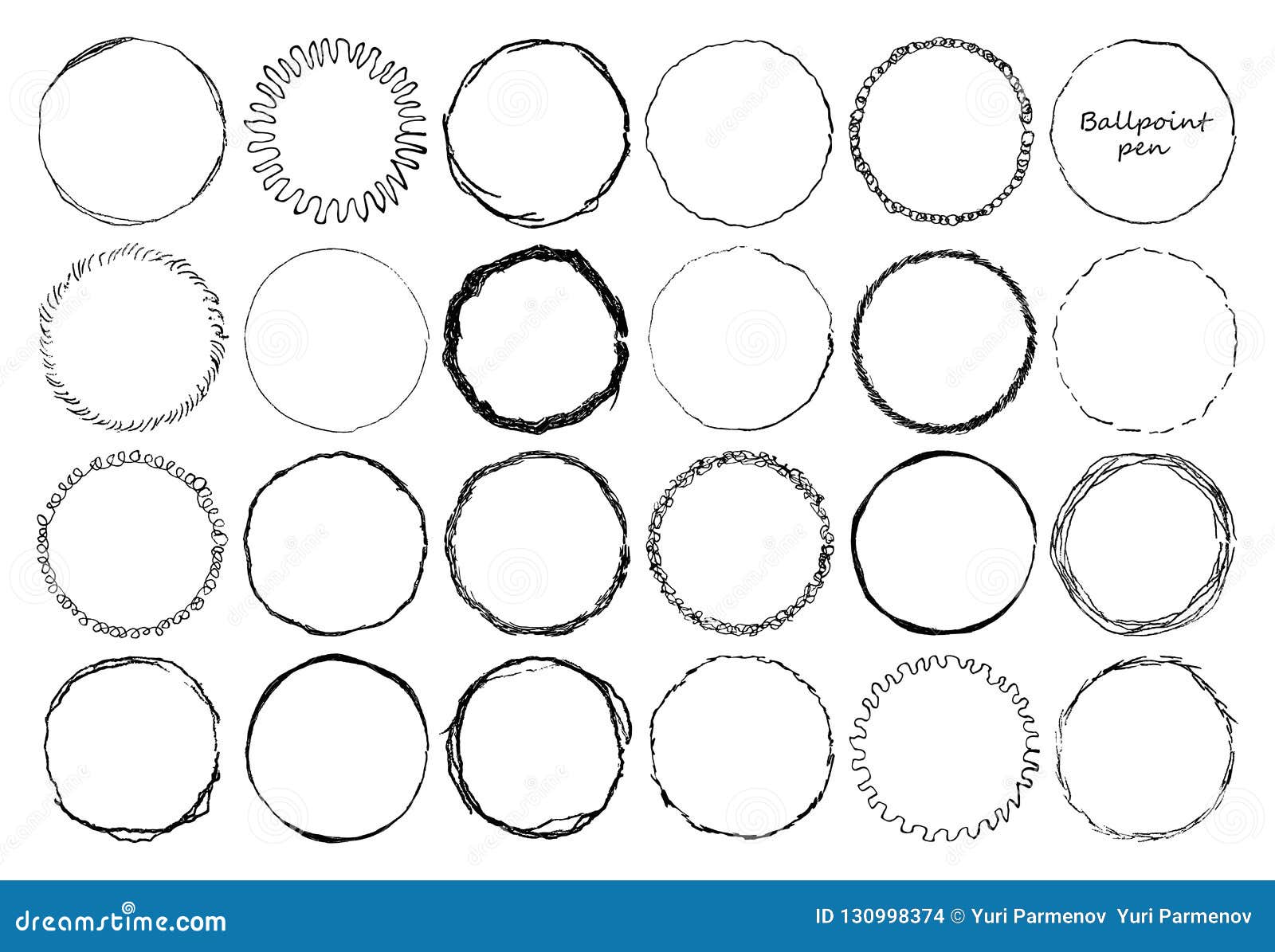 Set of Doodle Circle Frames with Pencil Effect . Damage Round Grunge ...