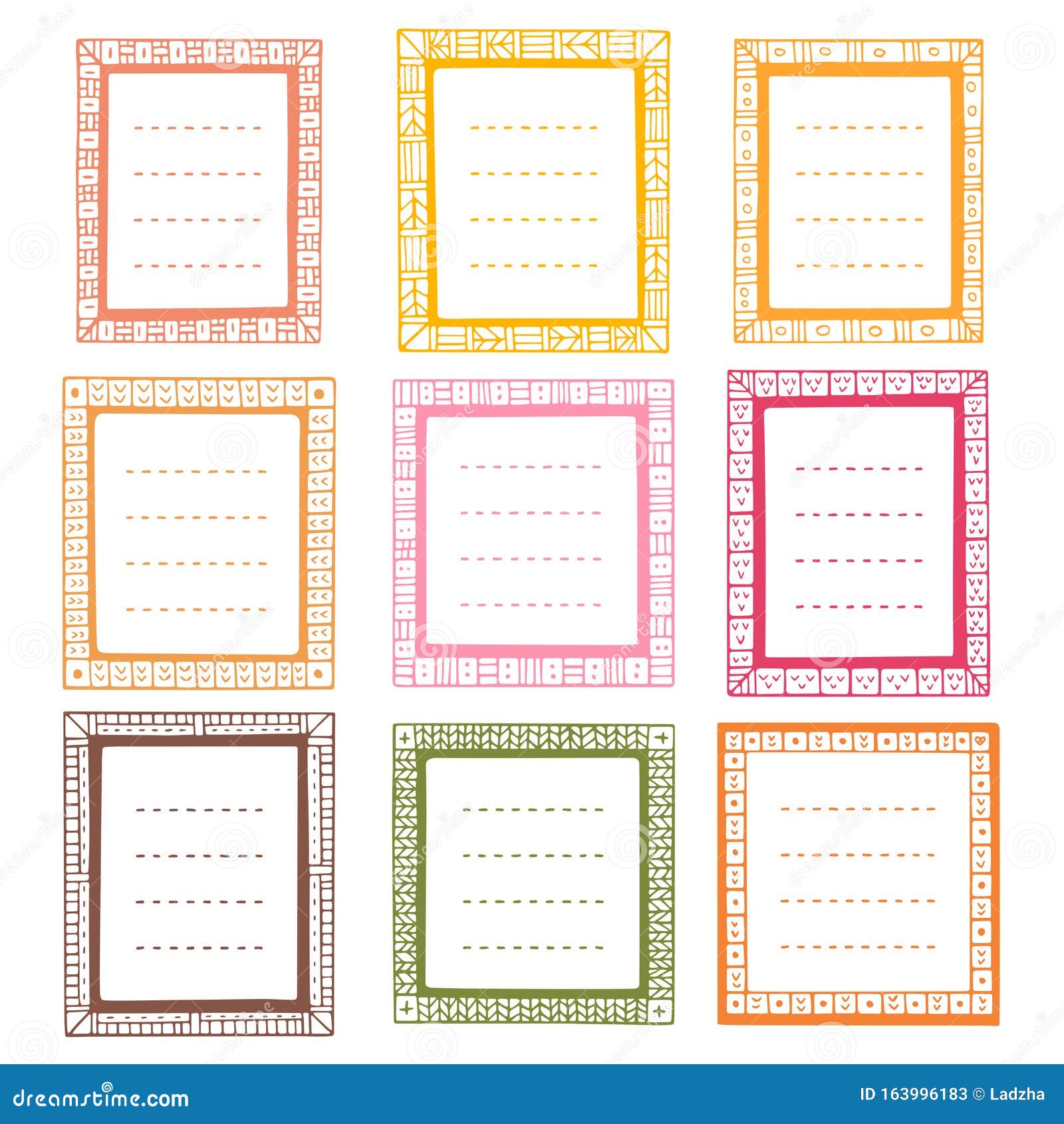 Set of Doodle Colored Borders Isolated on White Background Stock Vector ...