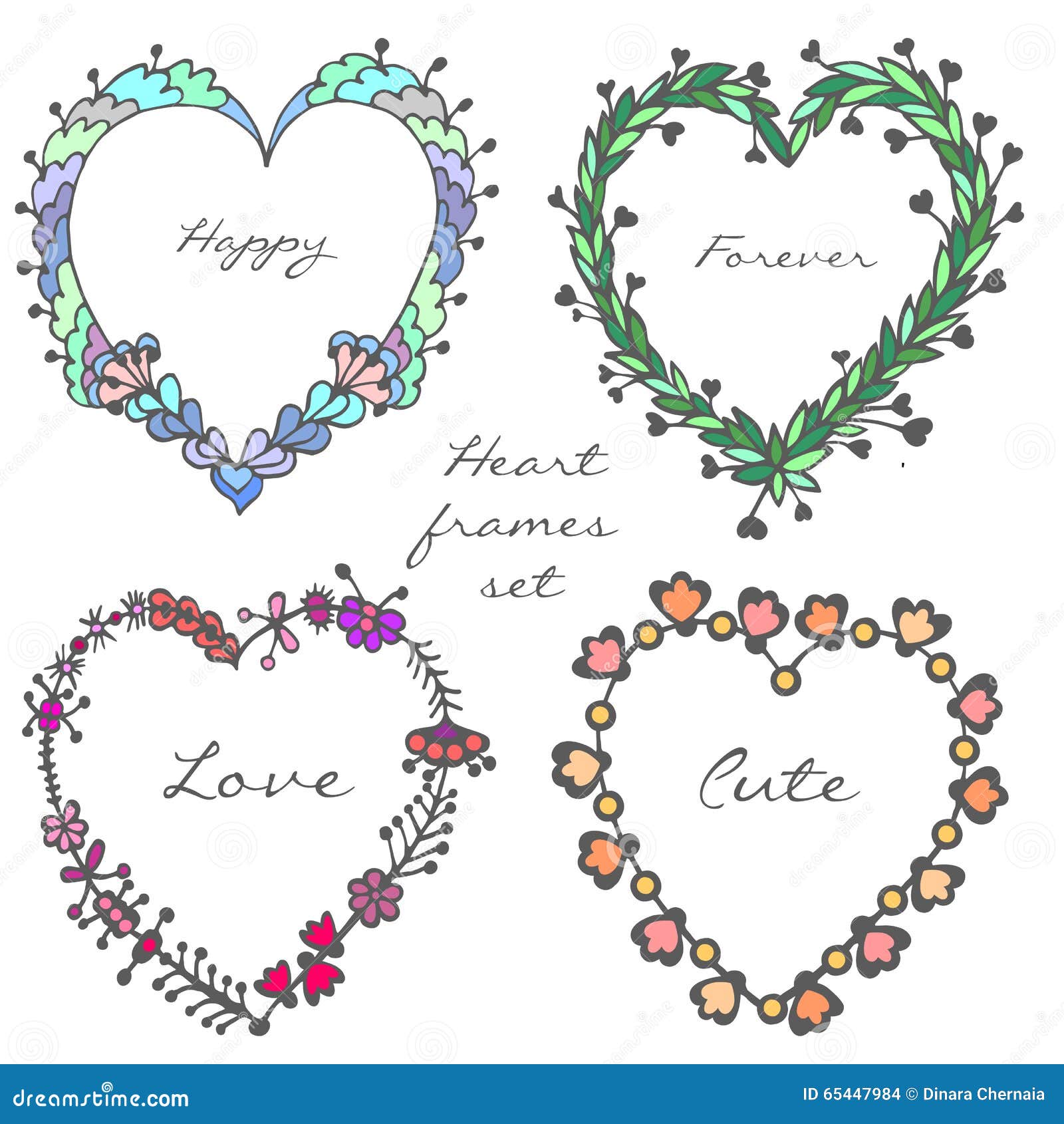 Set of Doodle Colorful Hearts Frames Vector Illustration Stock Vector ...