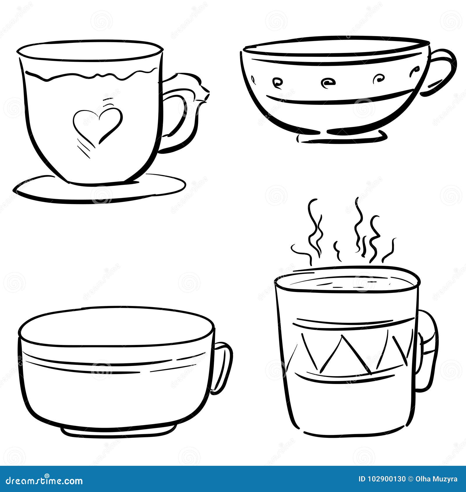 Set of Doodle Cups - Four Cup Icons Stock Vector - Illustration of four ...