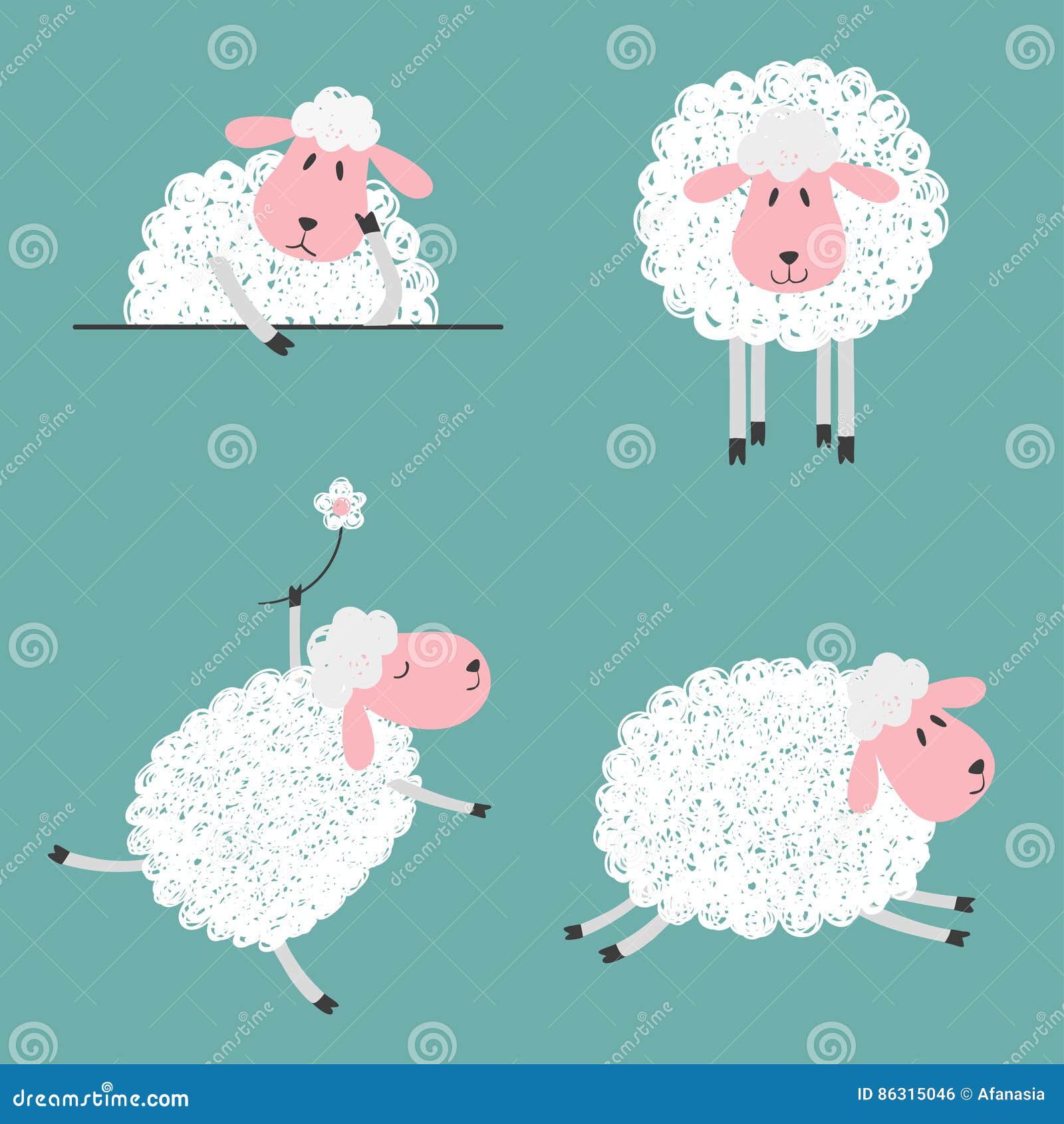 Set of Doodle Cute Sheep for Kids Design Stock Vector - Illustration of ...