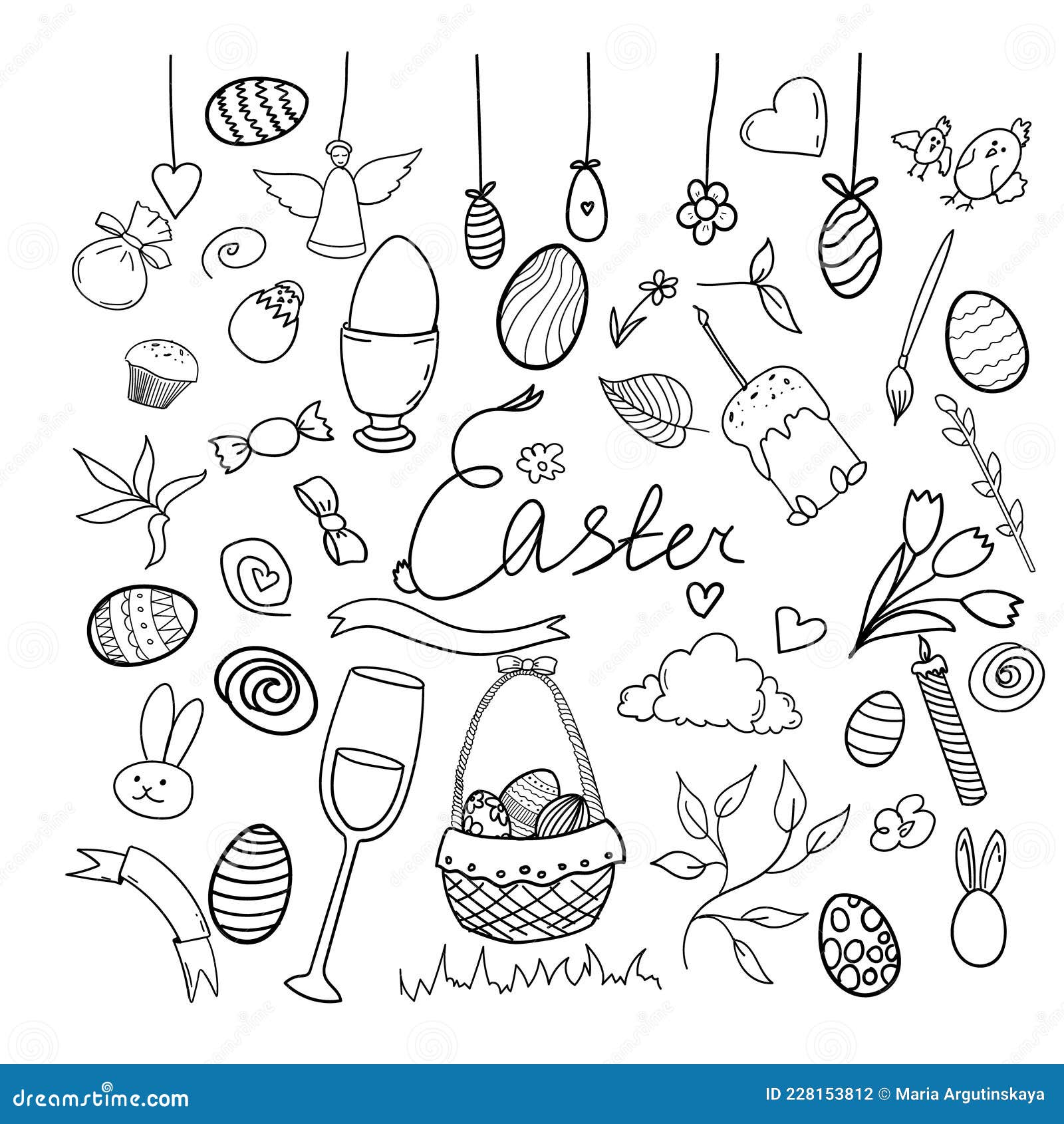 Set Doodle Easter Hand Drawing Elements. Vector Illustration. Stock ...