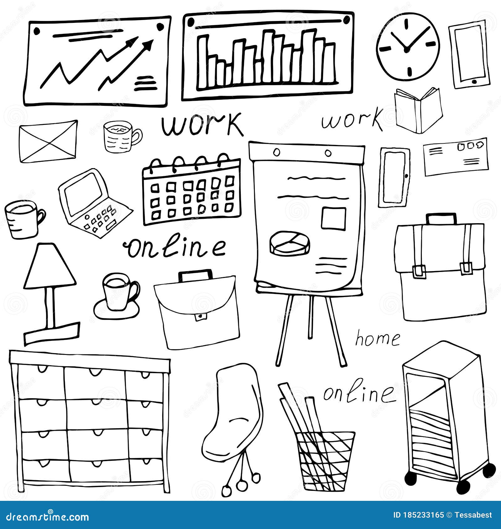 Set of Doodle Elements for Office Work Stock Vector - Illustration of ...
