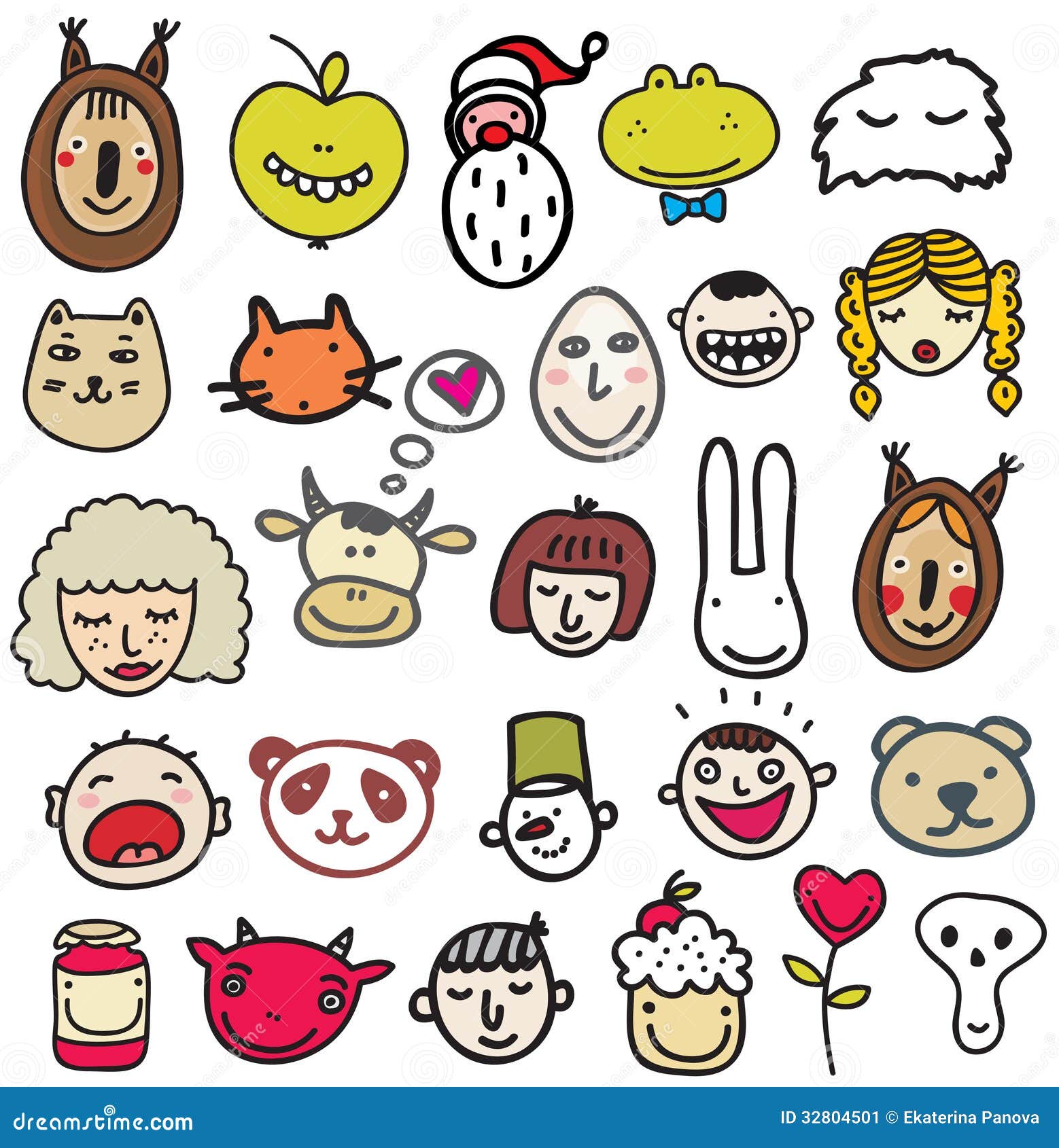 Set Of Doodle Faces. Stock Image - Image: 32804501