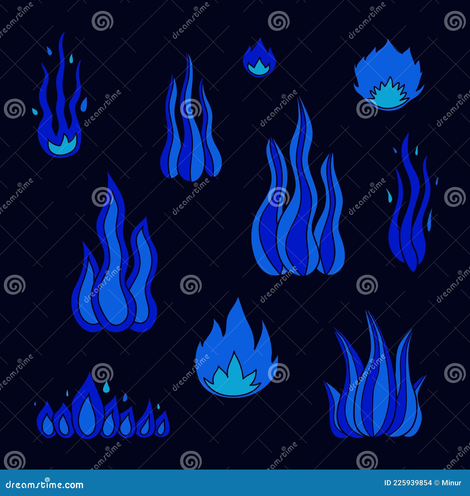 Set of doodle fire flames. stock vector. Illustration of ignite - 225939854