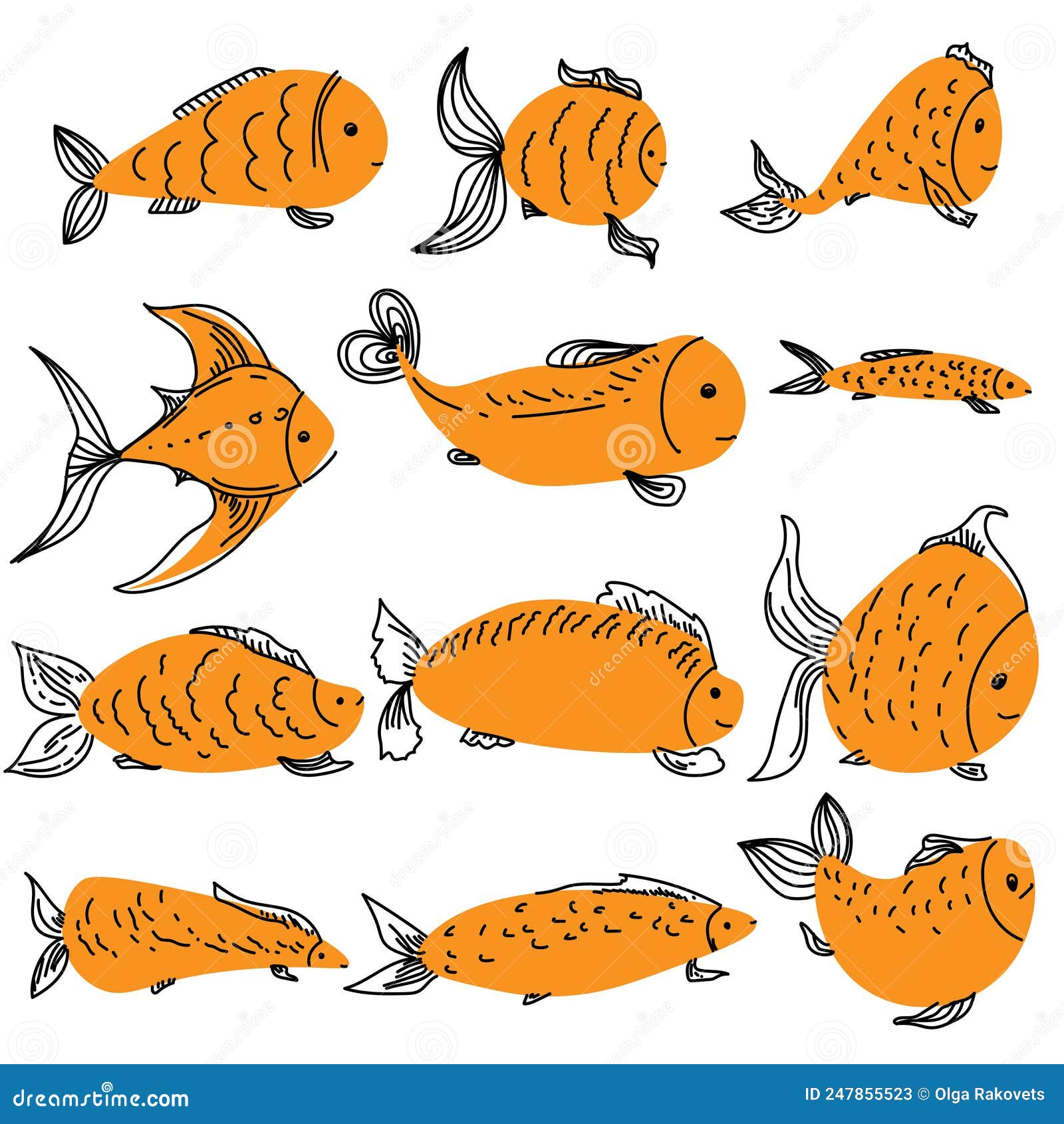 Stylized Underwater Nature Set Of Icons In Flat Atristic Vector Design ...