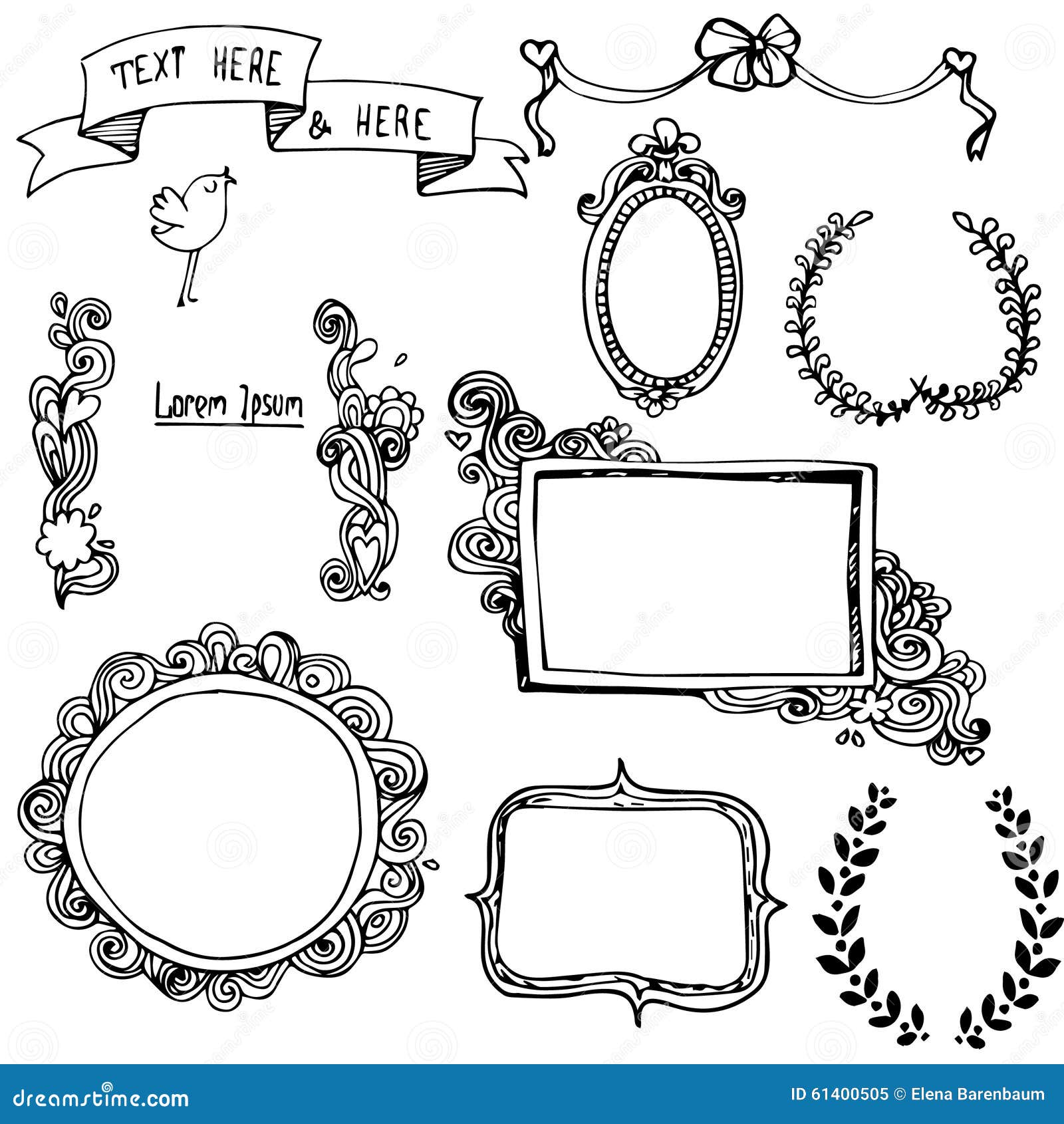 Set with doodle frames stock vector. Illustration of hand - 61400505