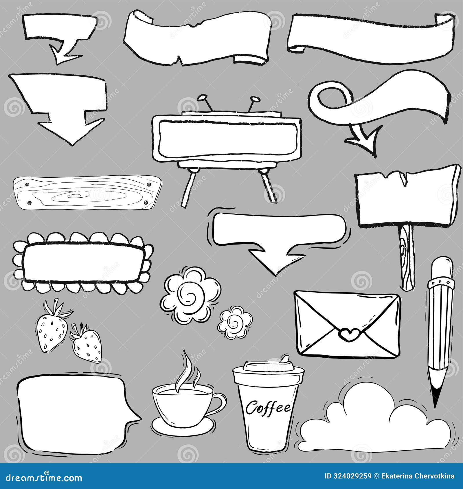 A Set of Doodle Frames and Elements for Text Design Stock Illustration ...