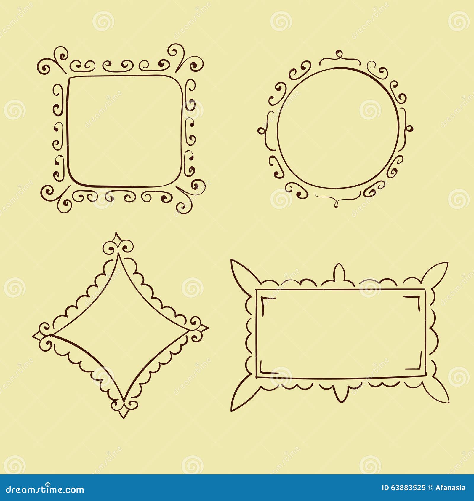 Set of doodle frames. stock vector. Illustration of retro - 63883525