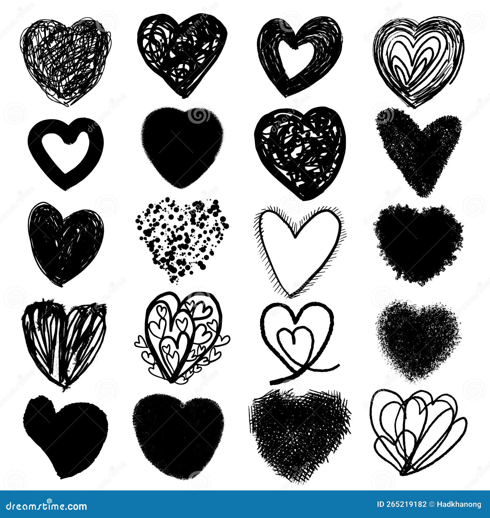 Set of Doodle Hand-drawn Heart Stock Vector - Illustration of ...