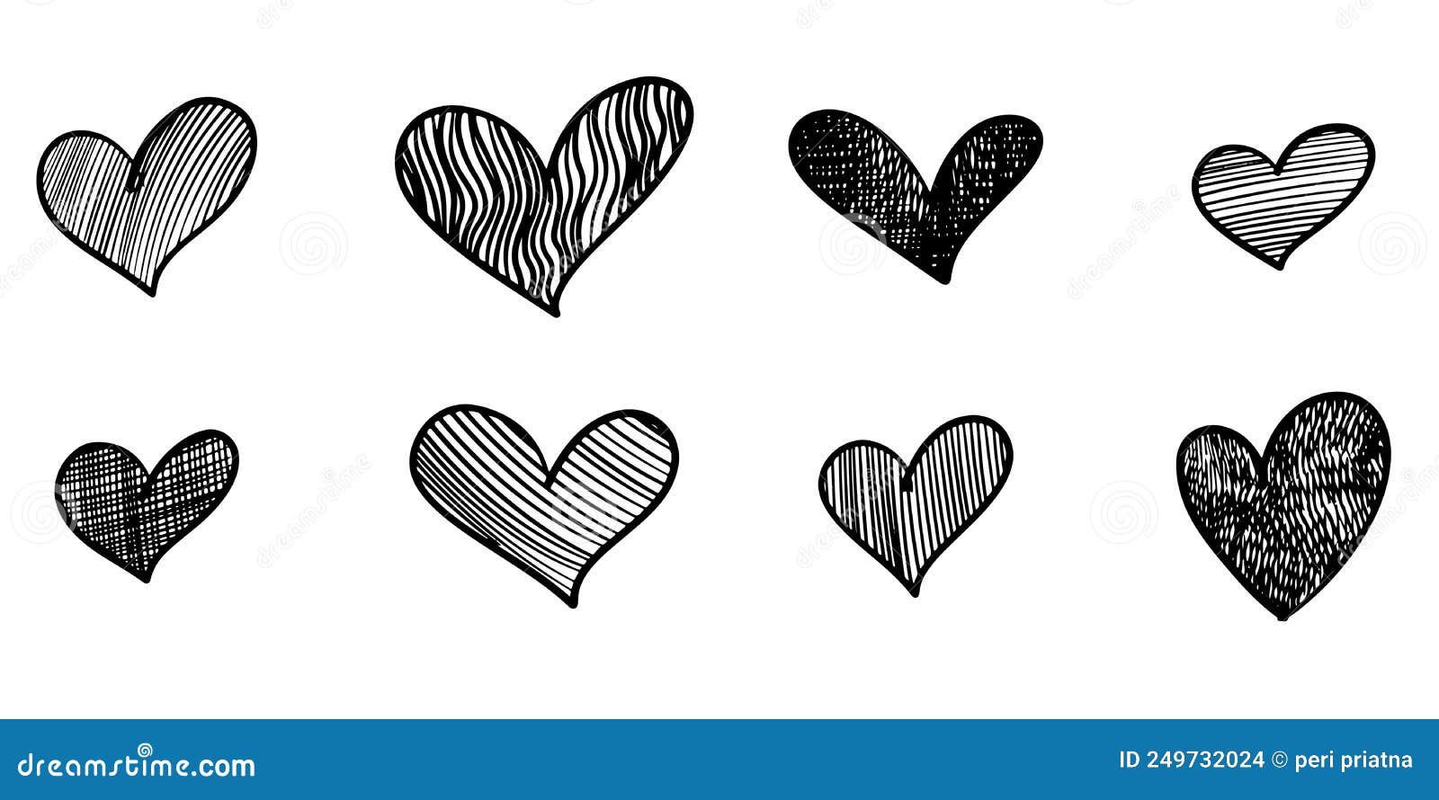 Set Of Doodle Hearts Isolated On White Background Hand Drawn Of Icon