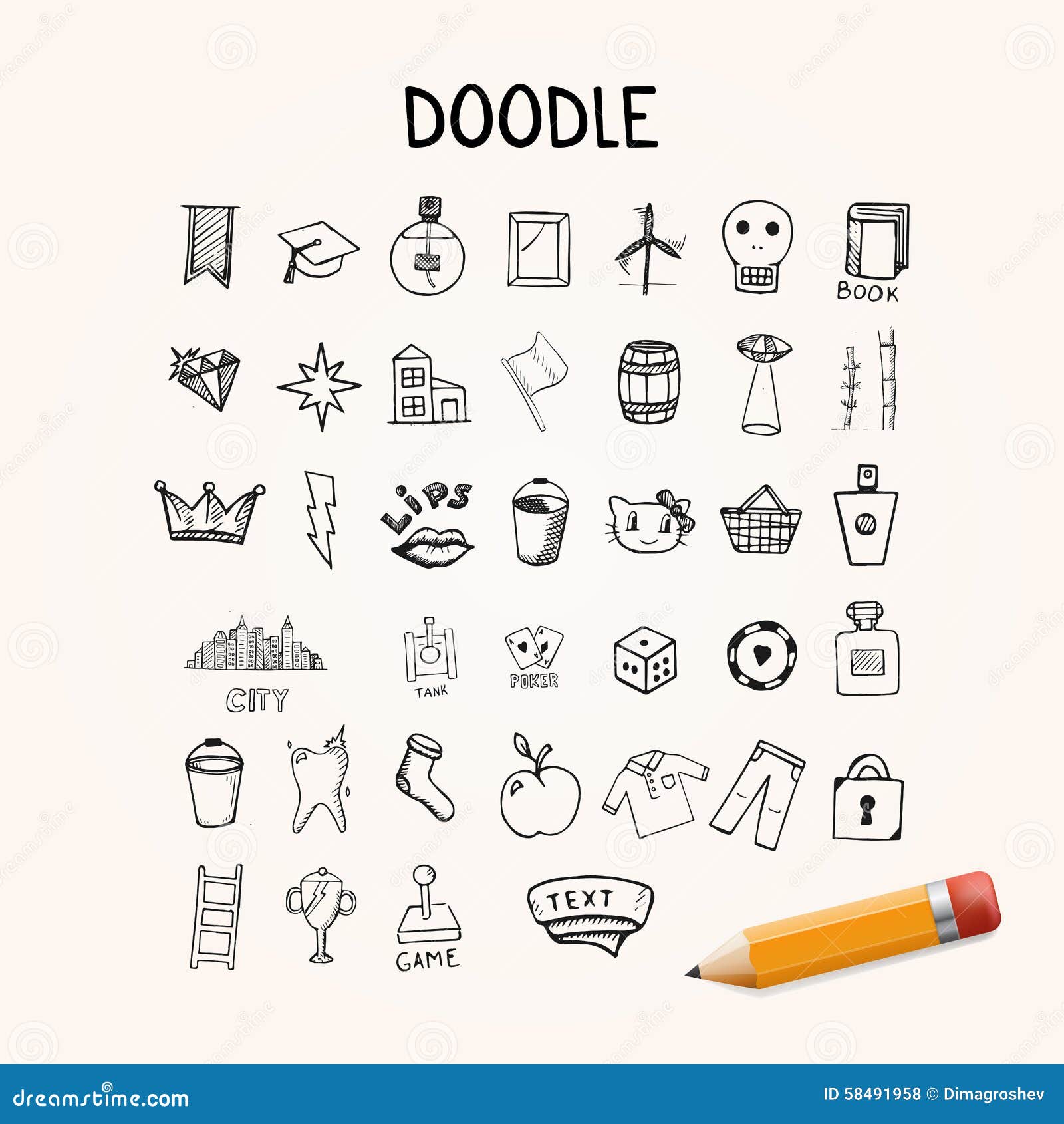 Set of Doodle Icons, Vector Hand-drawn Objects Stock Vector ...