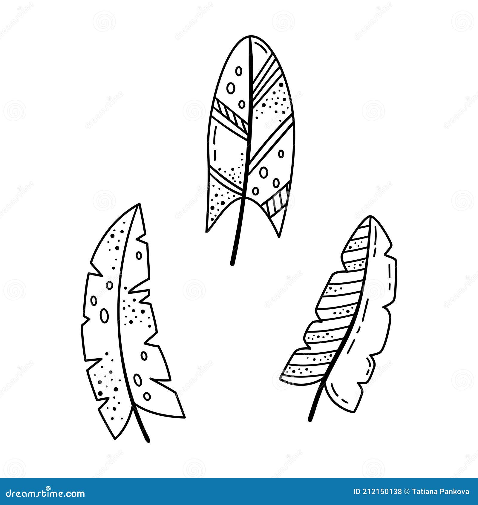 A Set of Doodle Illustrations of Bright Cartoon Feathers. a Set of ...