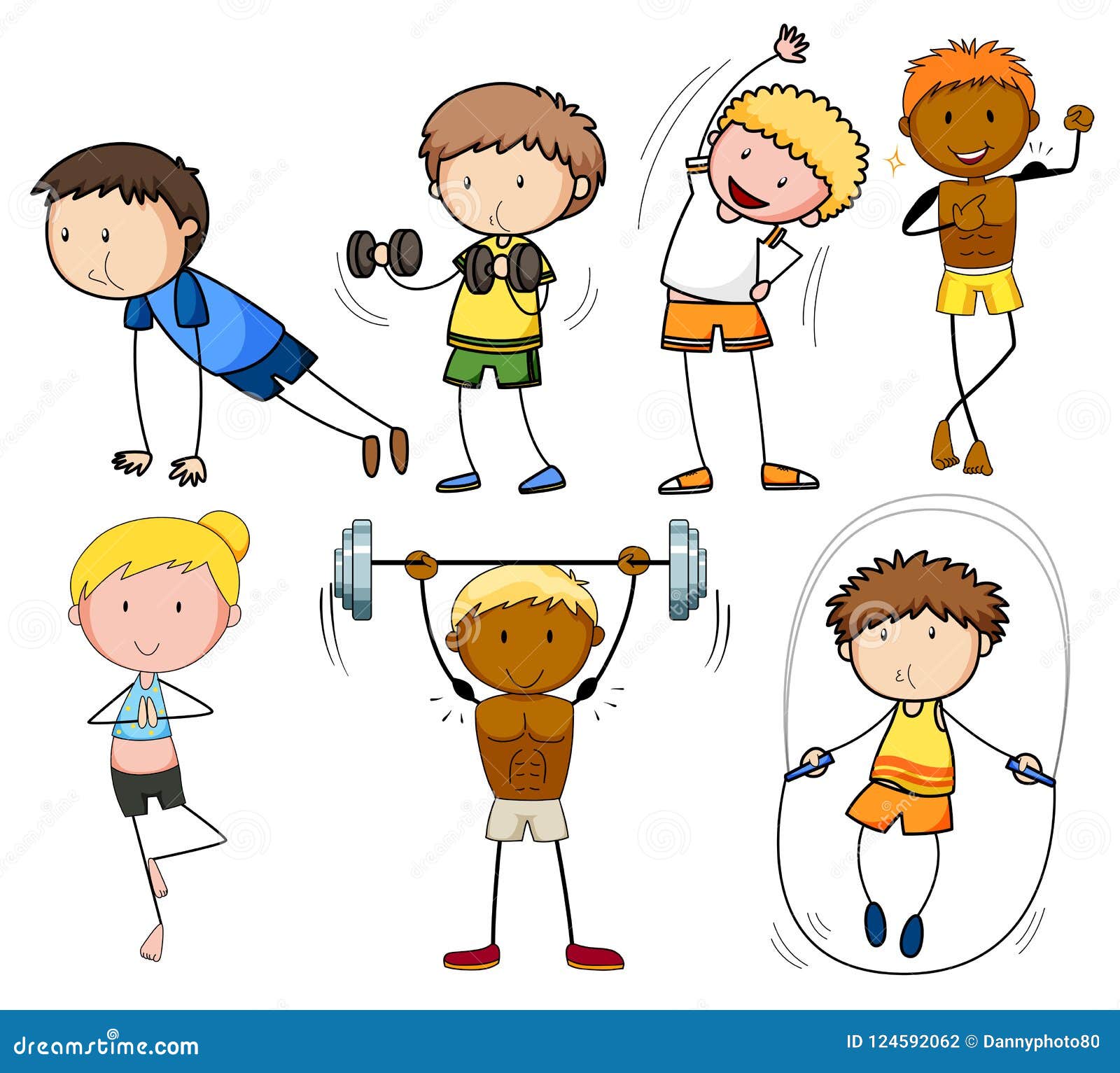 A Set of Doodle Kids Exercise Stock Illustration - Illustration of ...