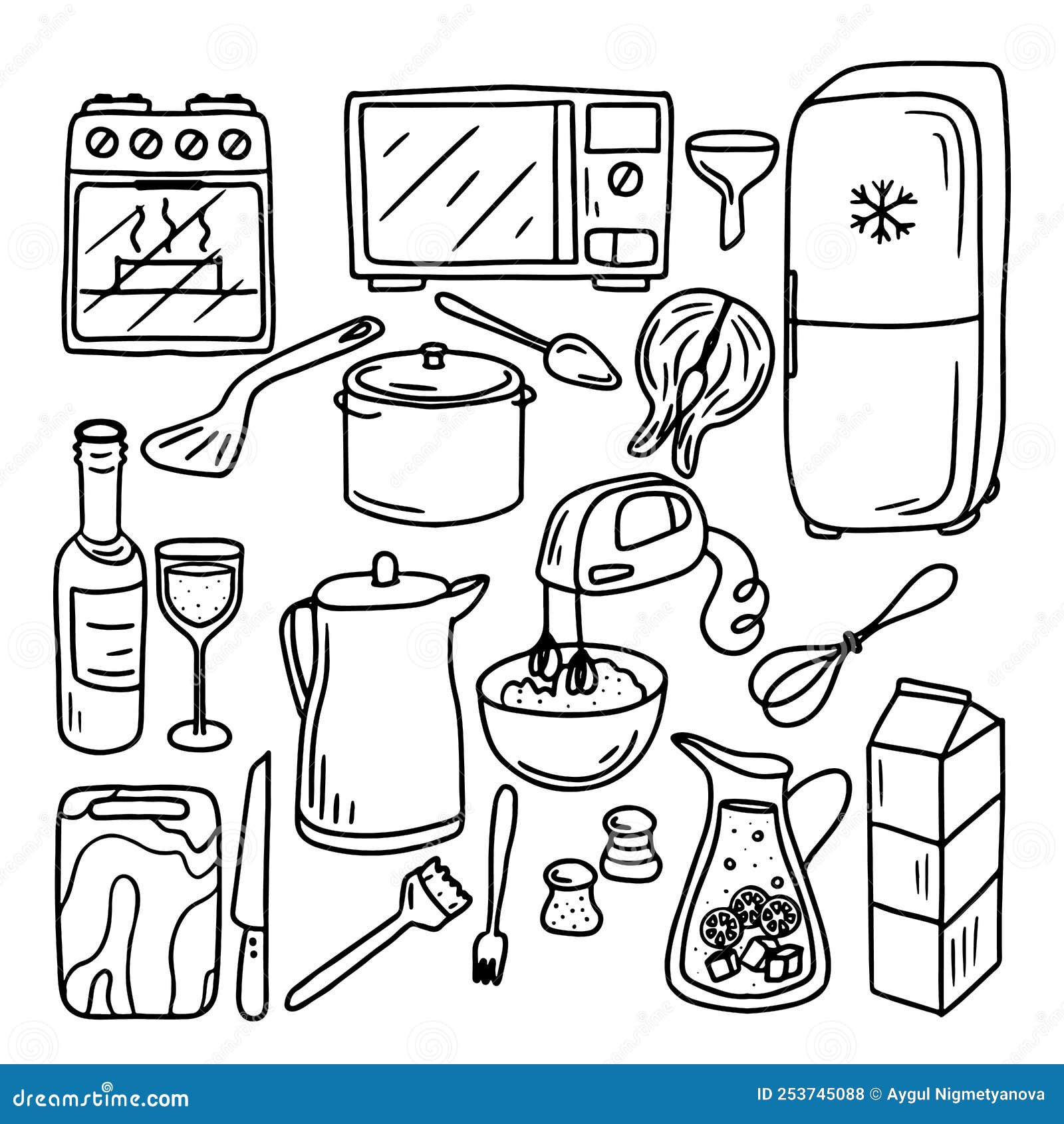 Set of Doodle Kitchen Tools. Doodle Kitchen Equipments. Vector ...