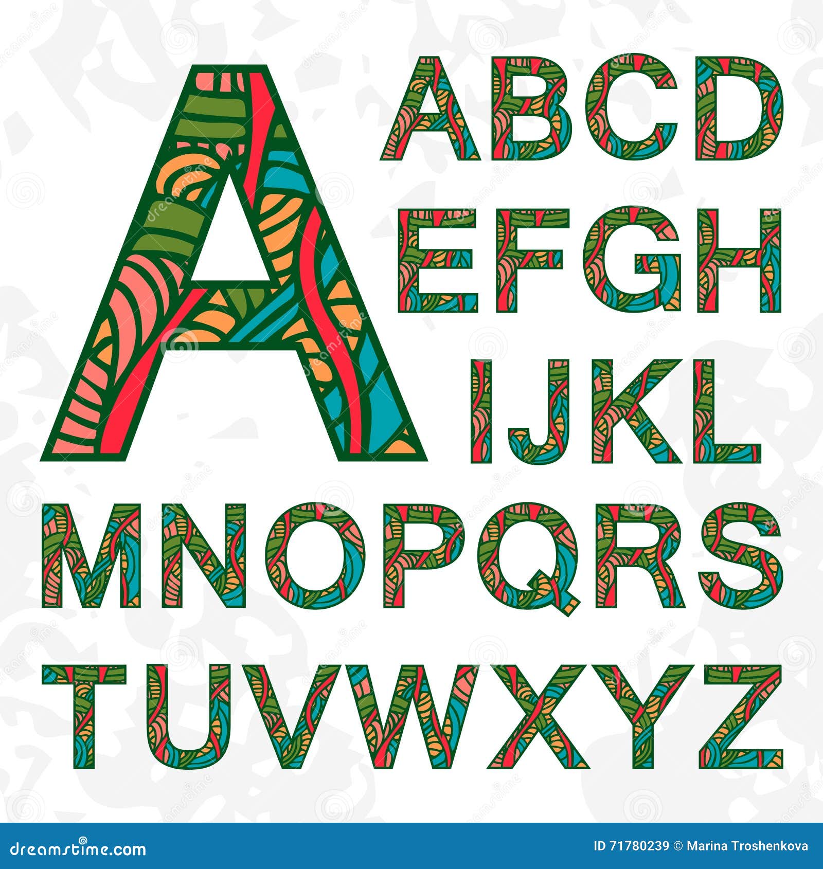 Set of Doodle Letters with Abstract Pattern on Them. Stock Vector ...