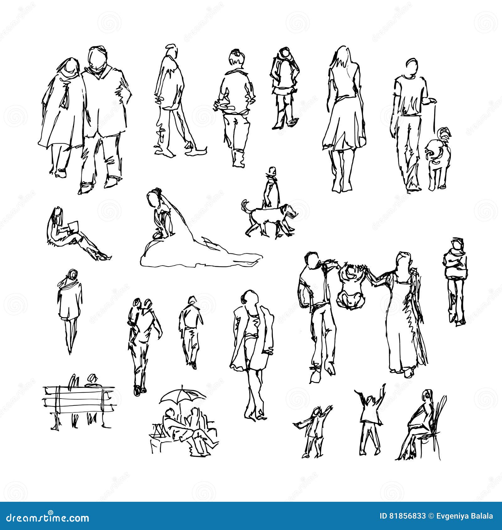 Set of Doodle Lined People. Trace Collection. Stock Vector ...