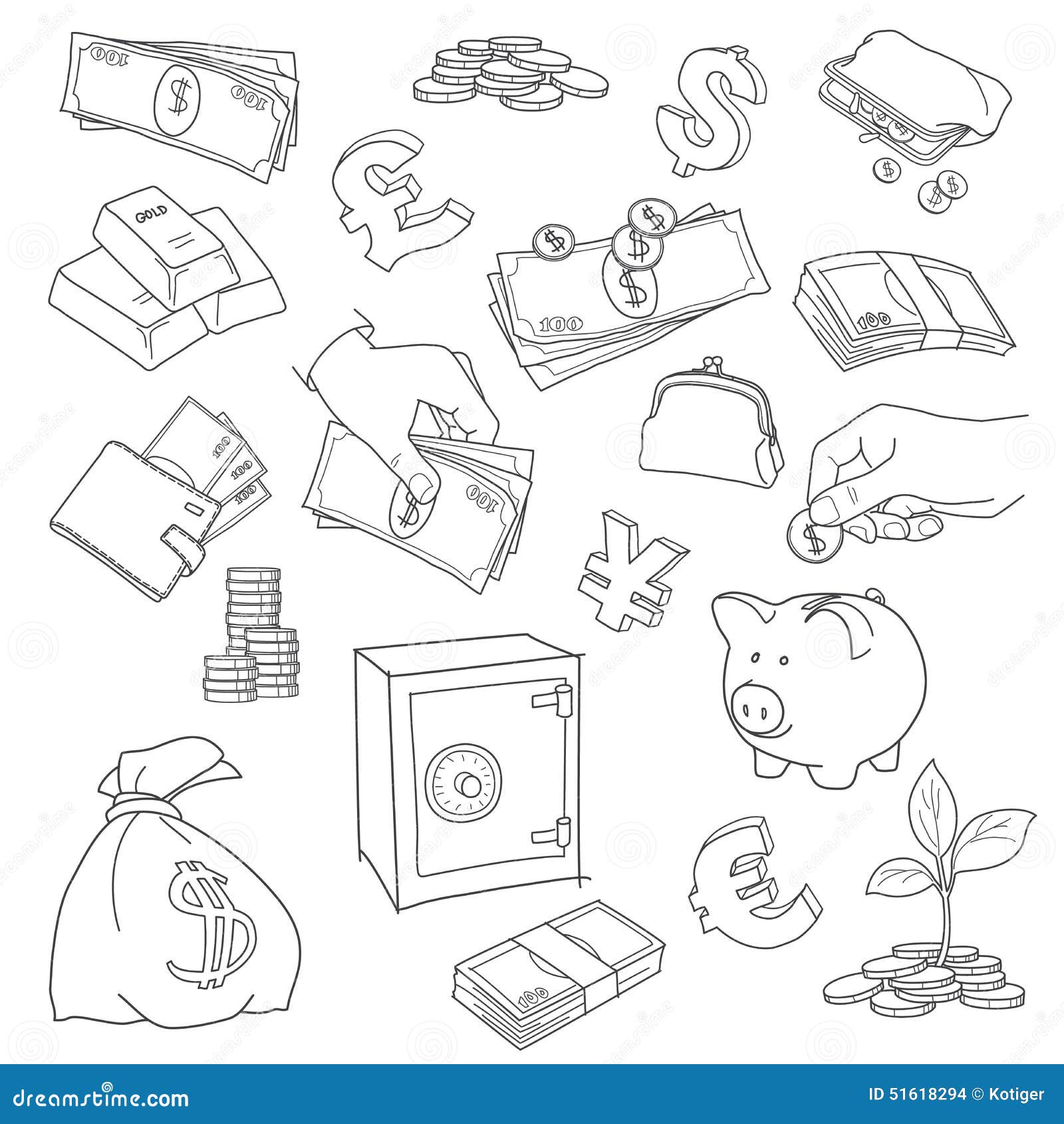 Set of Doodle Money Symbol Vector Illustration Stock Vector ...