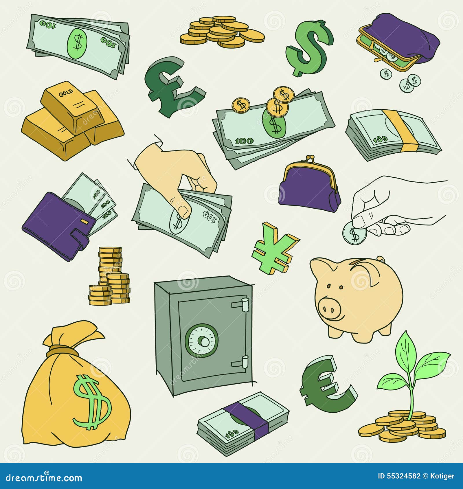 Set of Doodle Money Symbol Vector Illustration Stock Vector ...