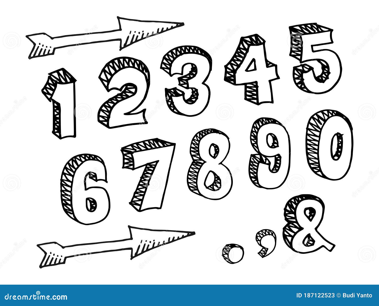 Set of Doodle Number Vector. Sketch Style Figures Stock Vector ...