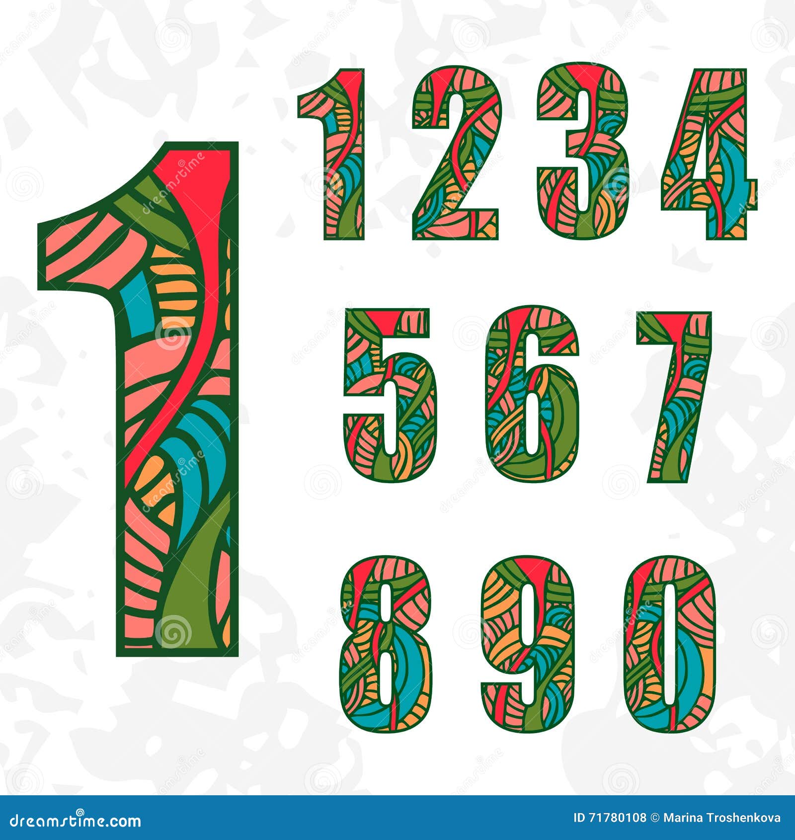 Set of Doodle Numbers with Abstract Pattern. Stock Vector ...