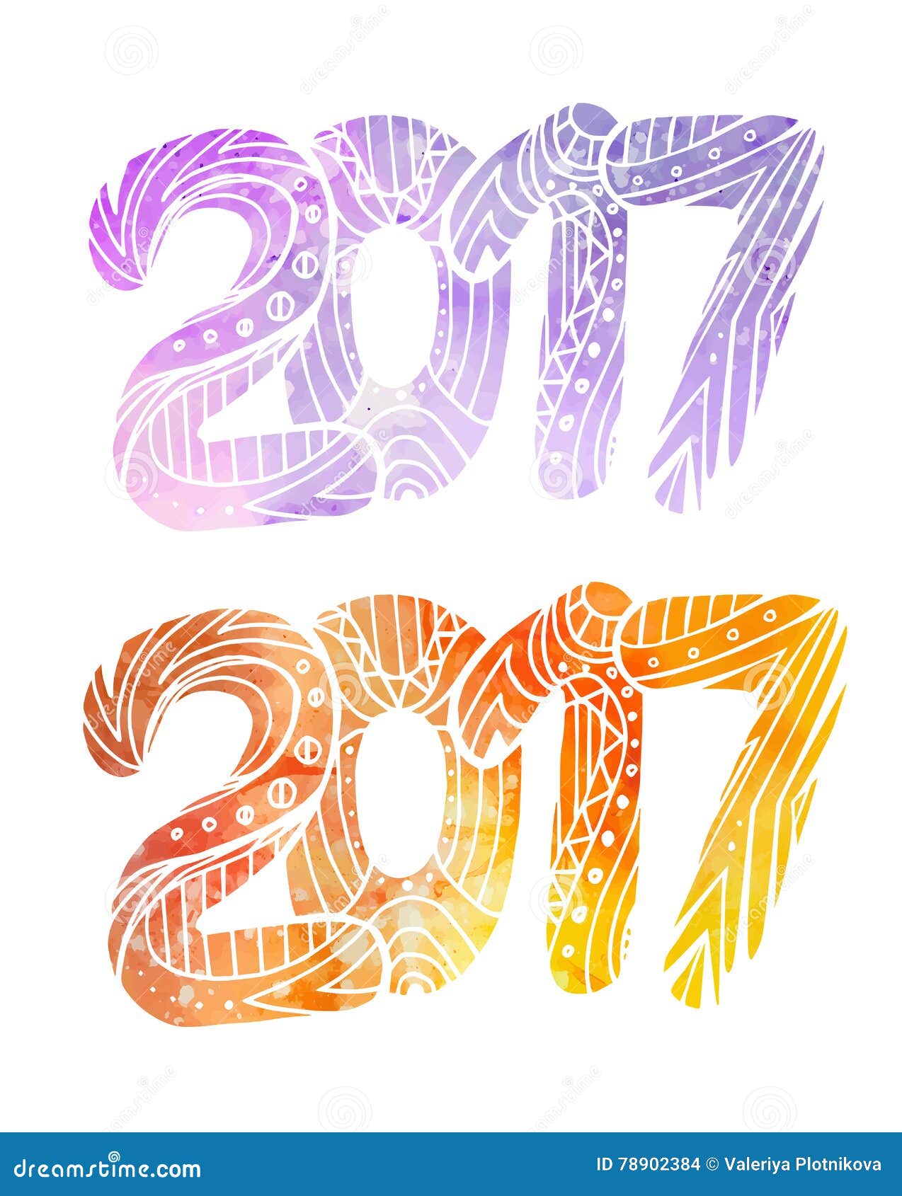 Set of Doodle Numbers 2017 with Boho Pattern Stock Vector ...