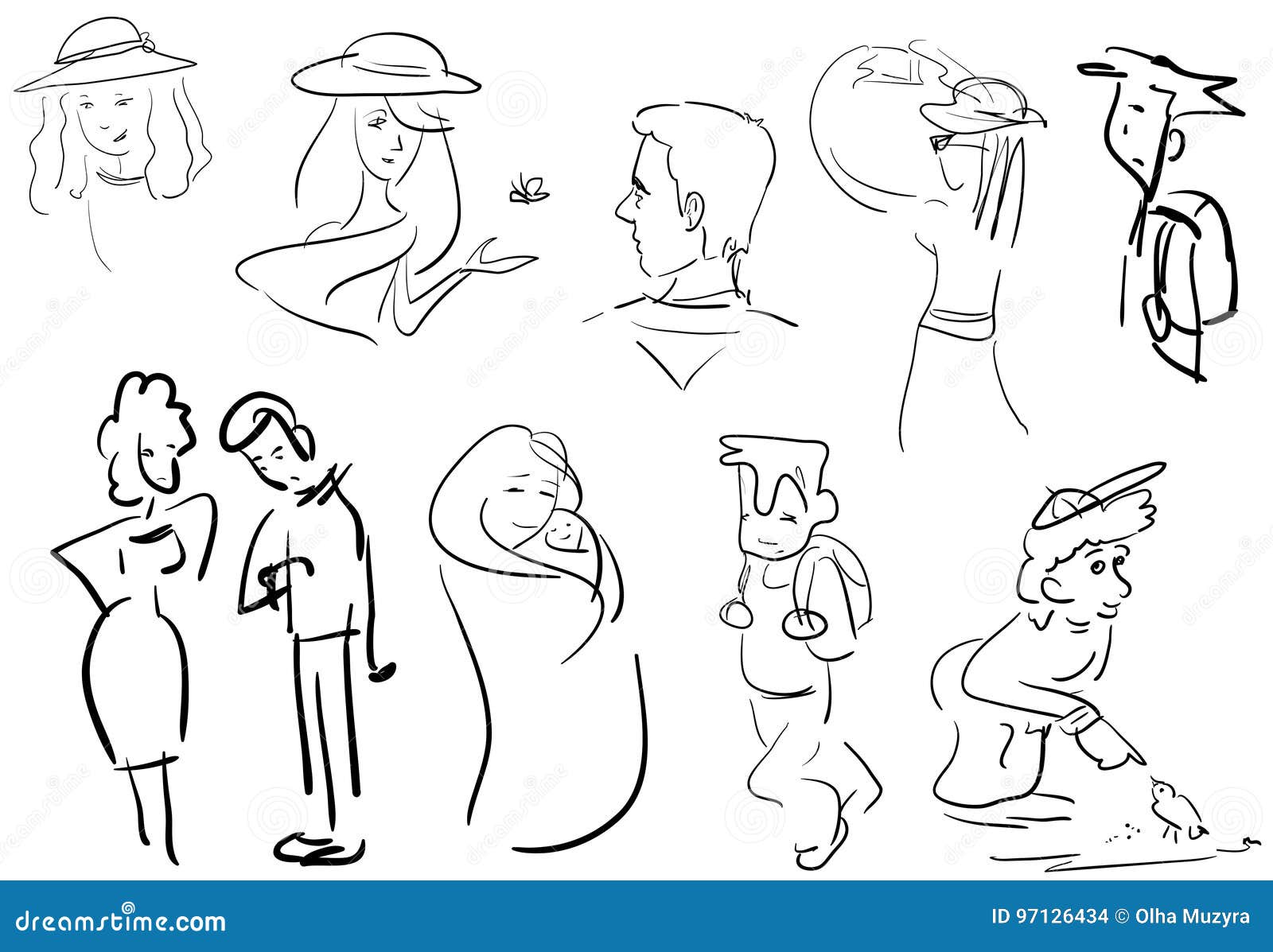 Set doodle people stock vector. Illustration of conflict - 97126434