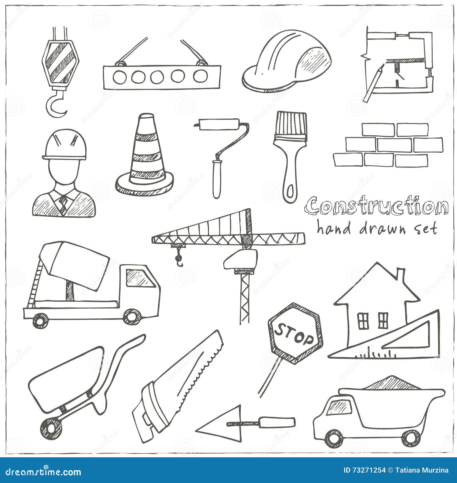Set of Doodle Sketch Architecture Construction Building Icons Stock ...