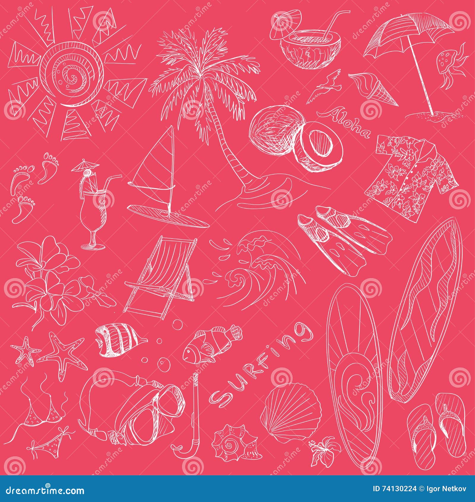 Set of Doodle Sketch Surfing Icons. Stock Vector - Illustration of ...