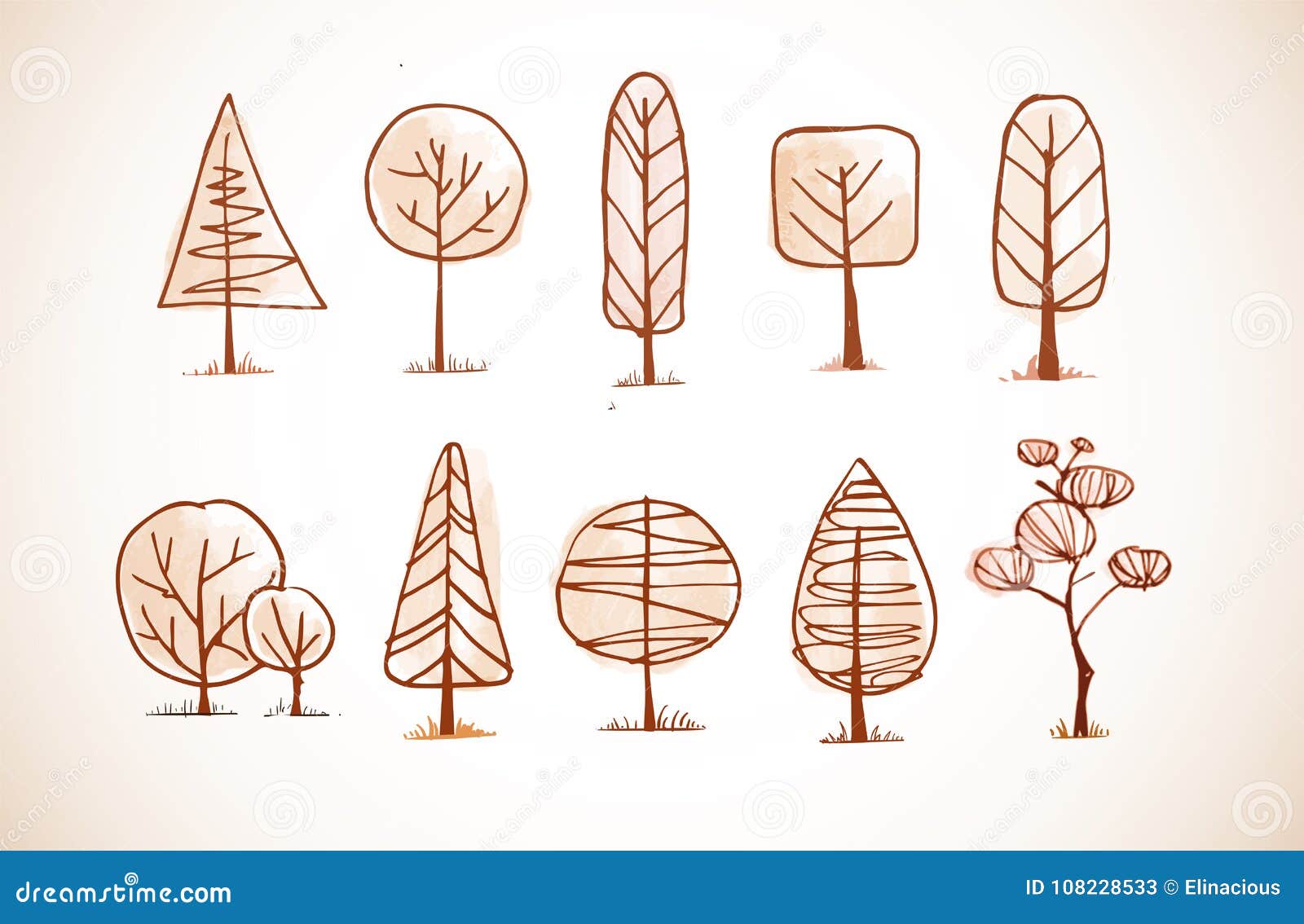 Set of Doodle Sketch Trees in Vintage Style Stock Vector - Illustration ...