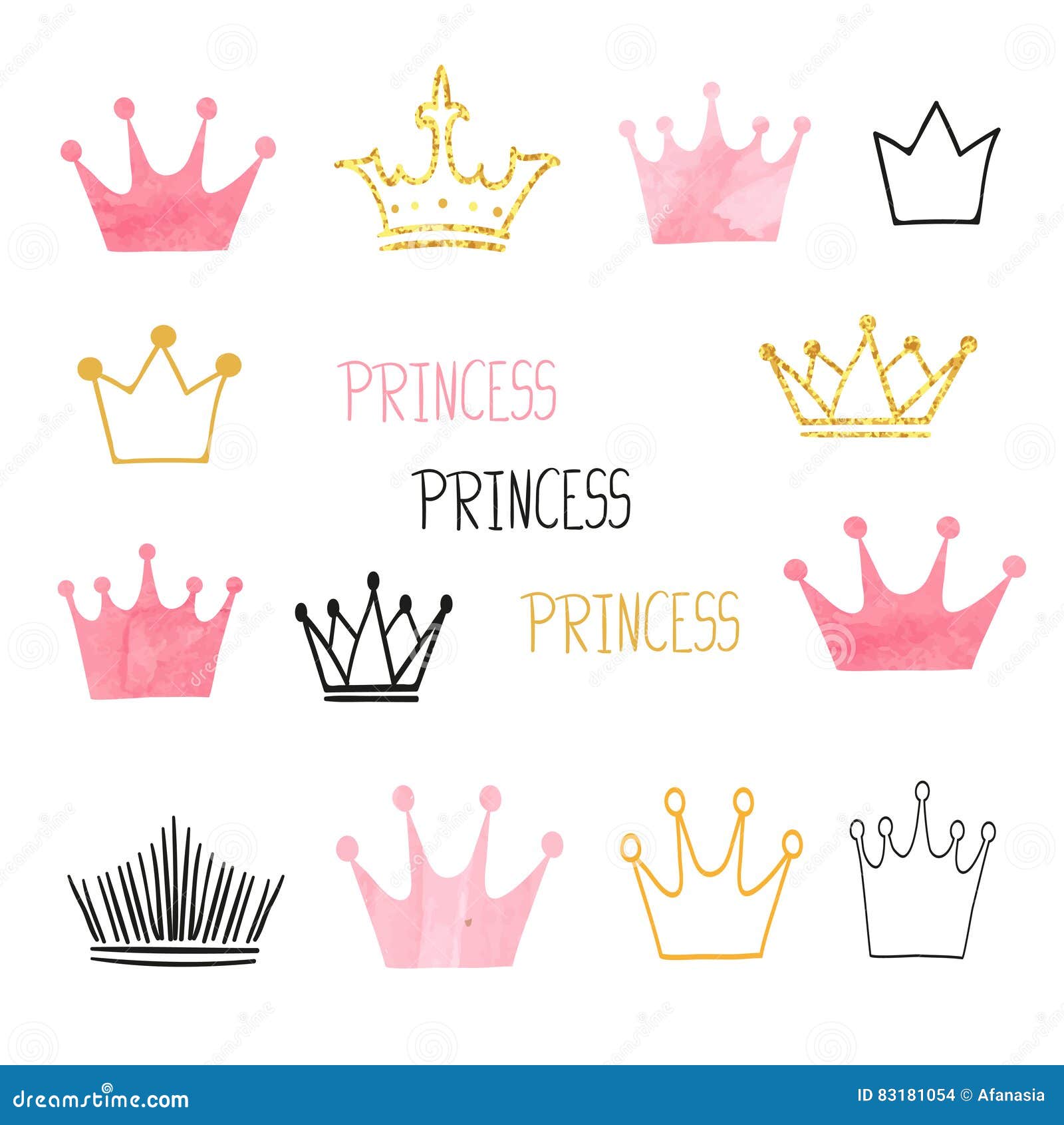 Set of Doodle Sketch Watercolor Crowns for Your Design Stock Vector ...