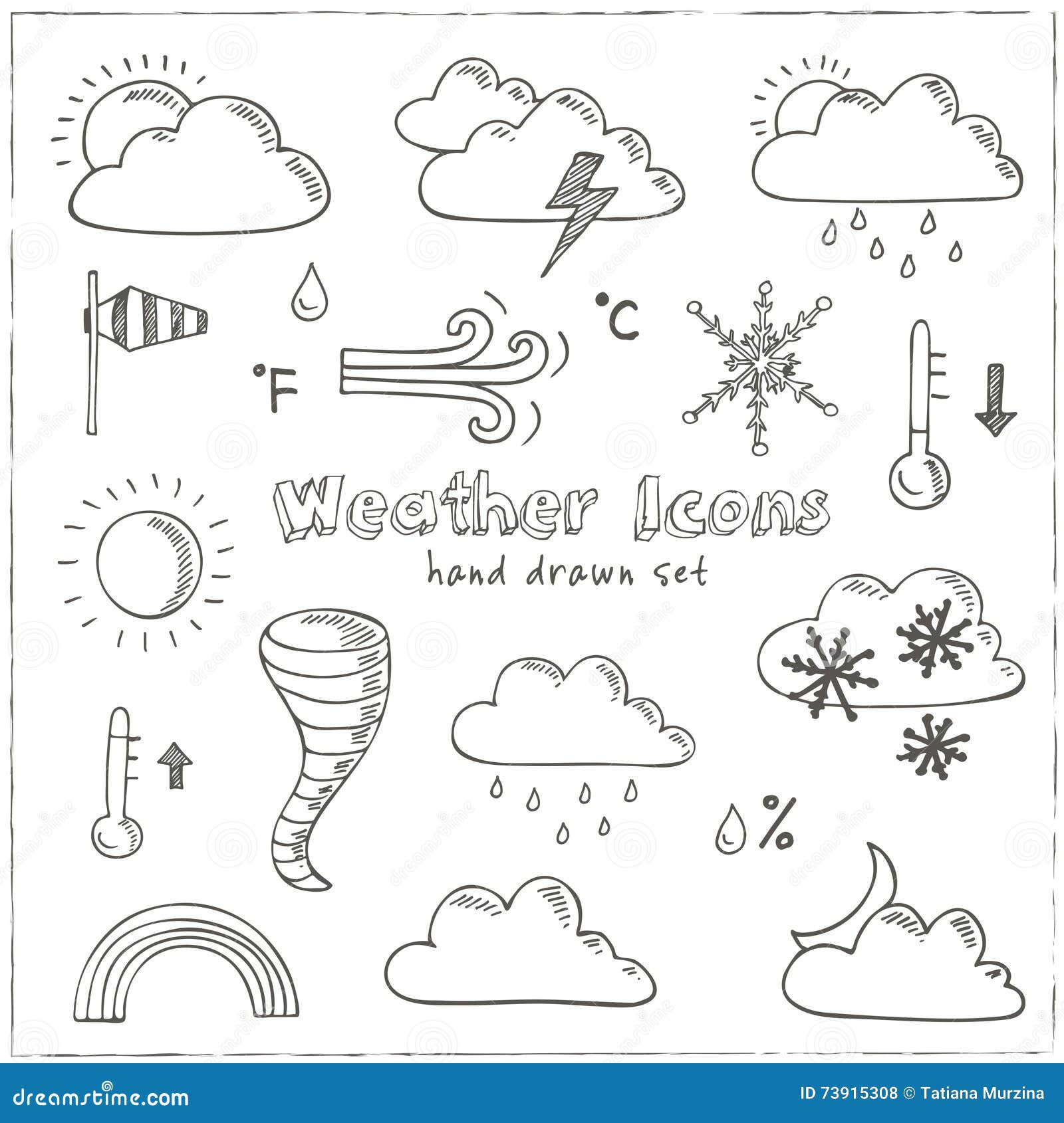 Set of Doodle Sketch Weather Icons Stock Vector - Illustration of ...