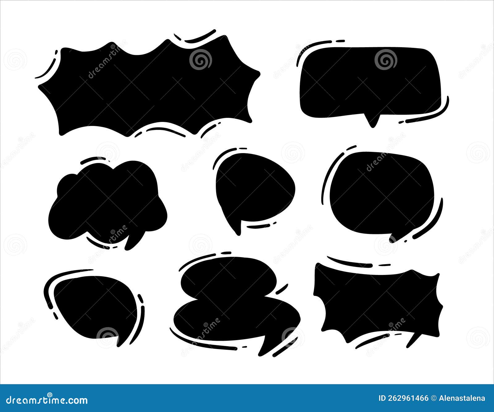 Set of Doodle Speech Bubble Text, Message Box Design. Balloon, Think ...