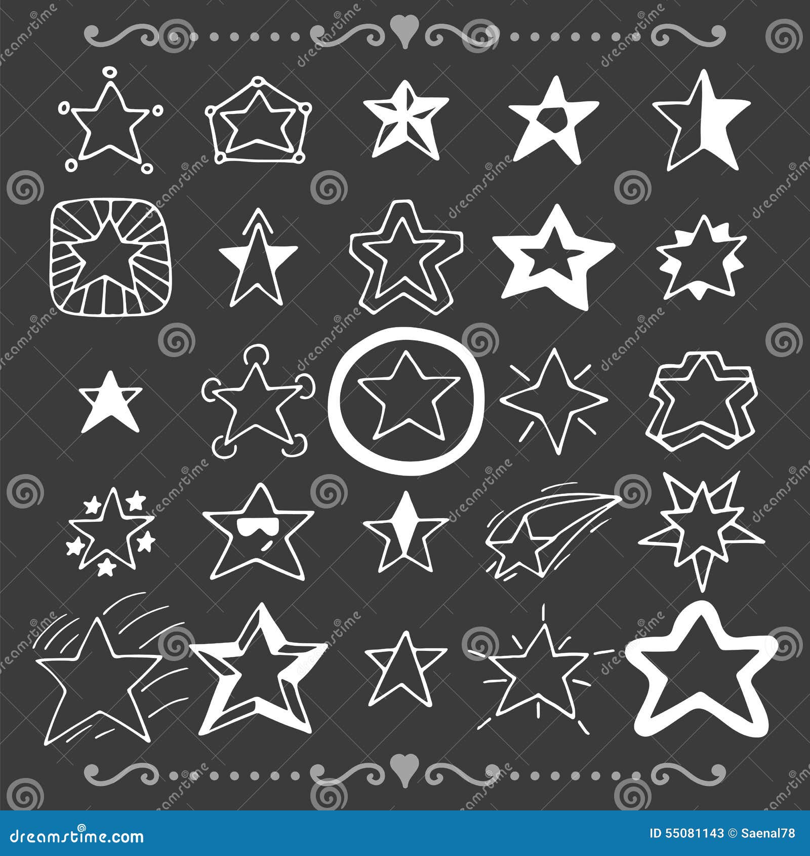 Set of Doodle Stars. Hand Drawn Collection Stock Vector - Illustration ...