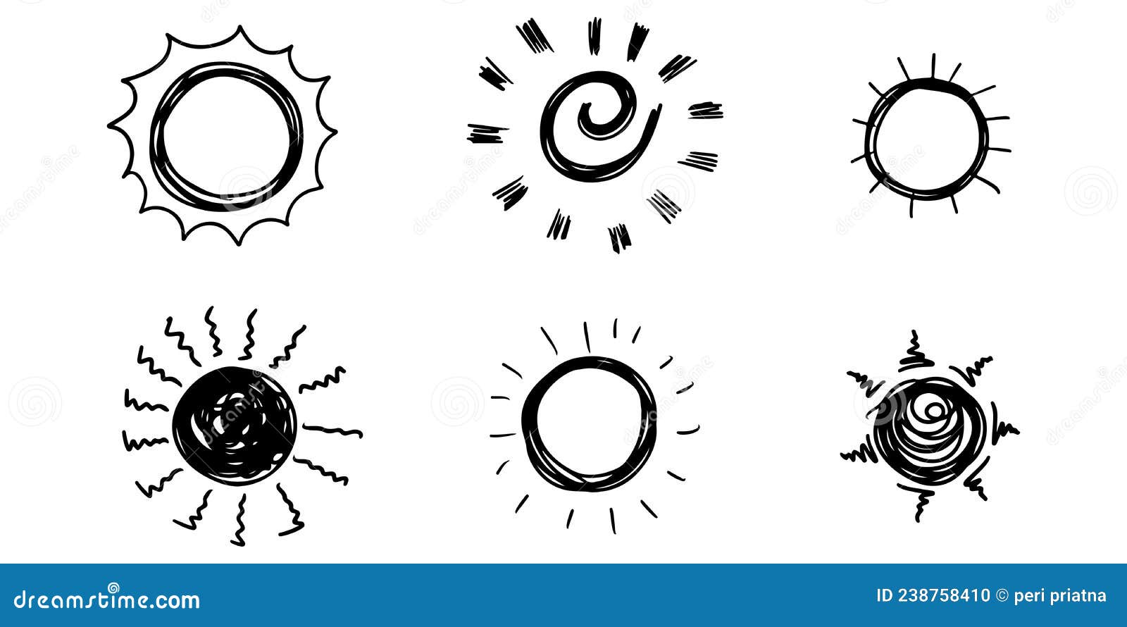 Set of Doodle Sun. Design Elements. Vector Illustration Stock Vector ...